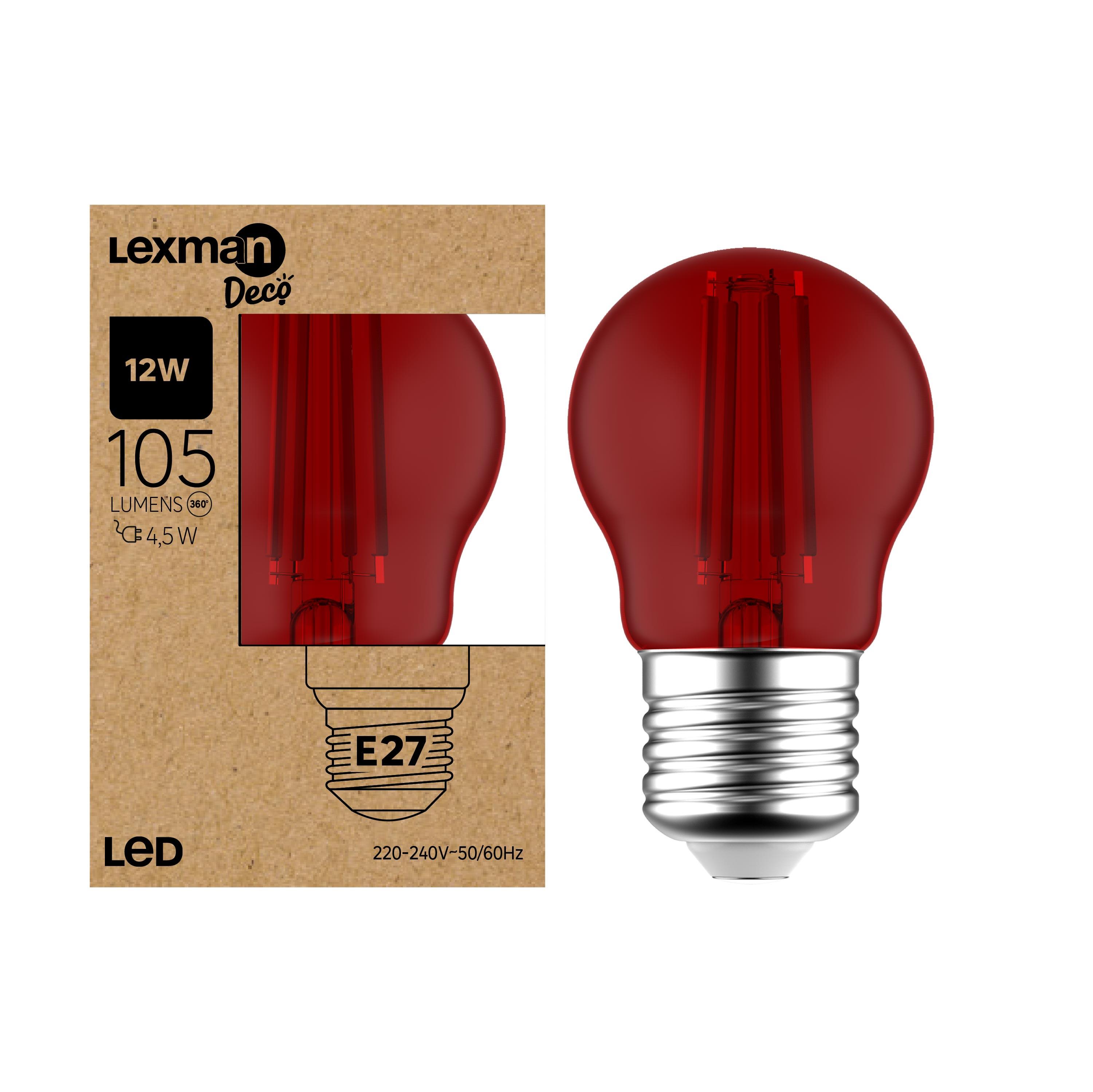 Ampoule led à filament, rouge, sphérique E27, 105lm = 12W, LEXMAN ...