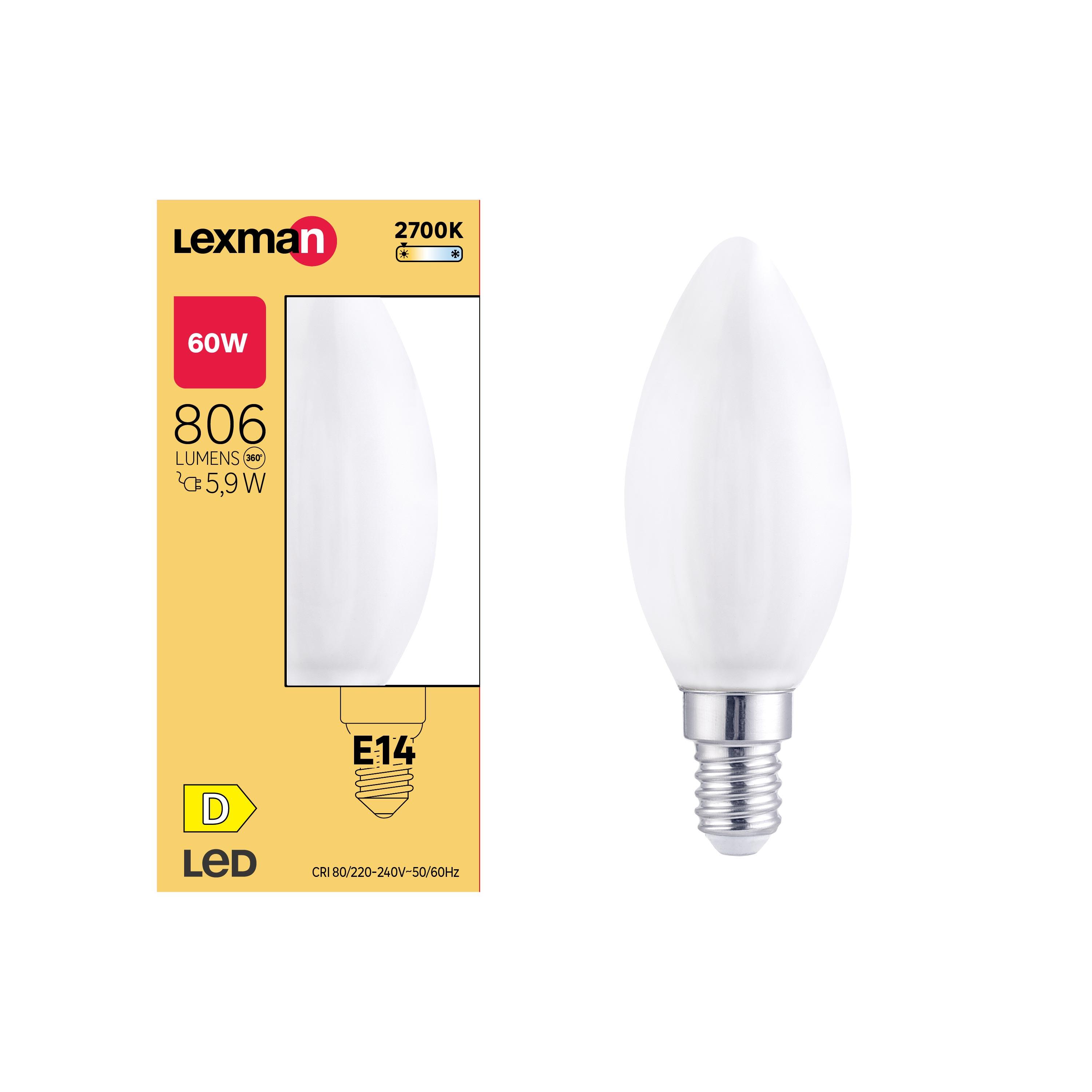Ampoule led, flamme, E14, 806lm = 60W, blanc chaud, LEXMAN | Leroy Merlin