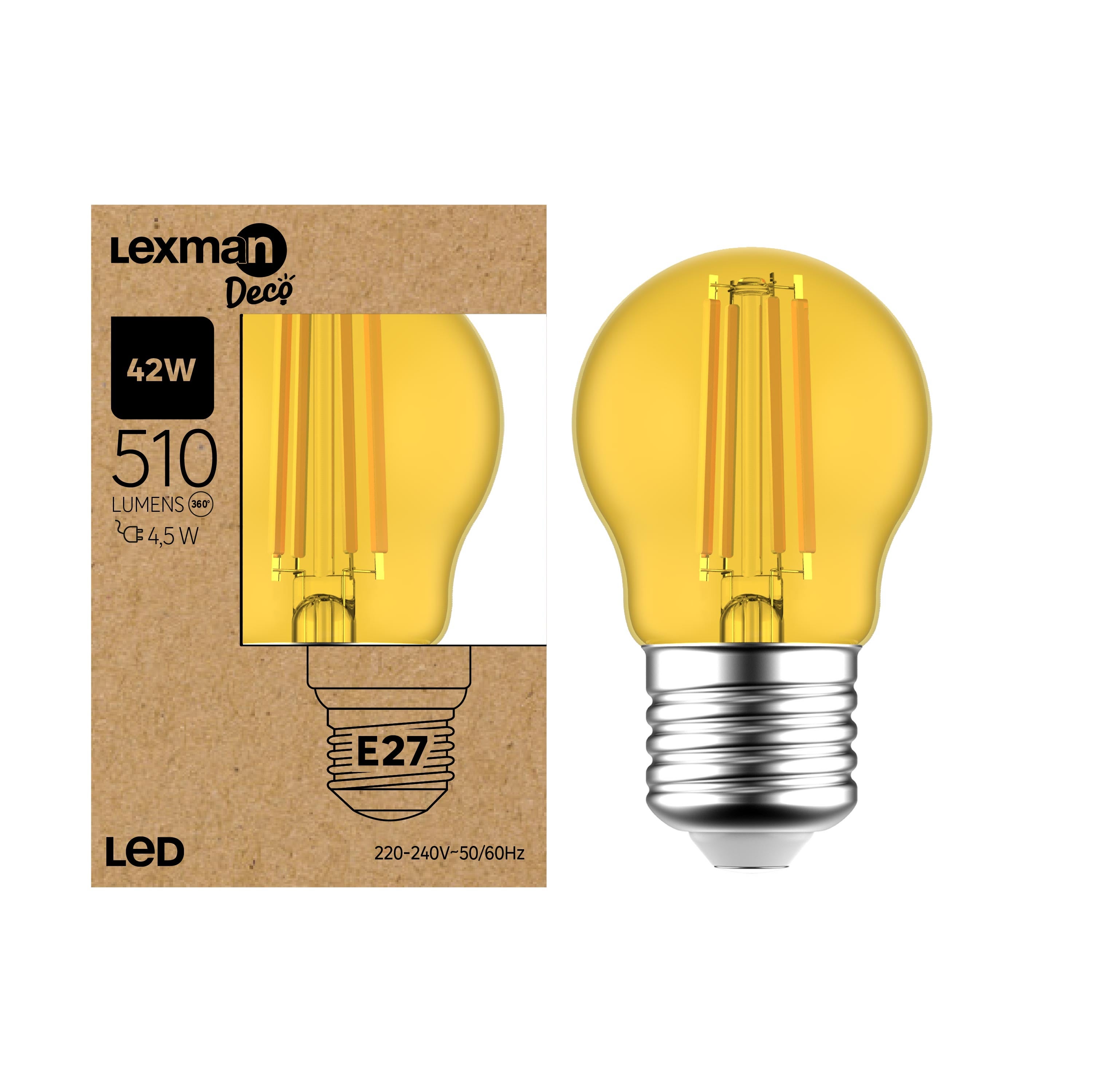 Ampoule led à filament, jaune, sphérique E27, 510lm = 42W, LEXMAN ...