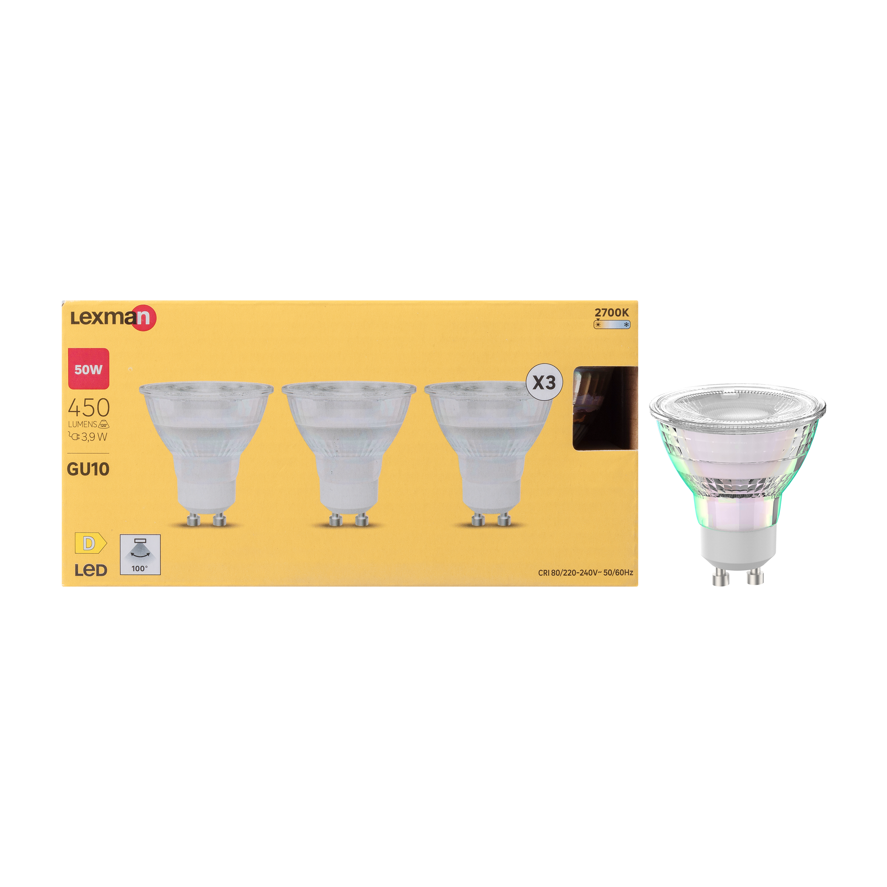 Kit de 3 bombillas LED LEXMAN GU10 450 lm blanco cálido | Leroy Merlin