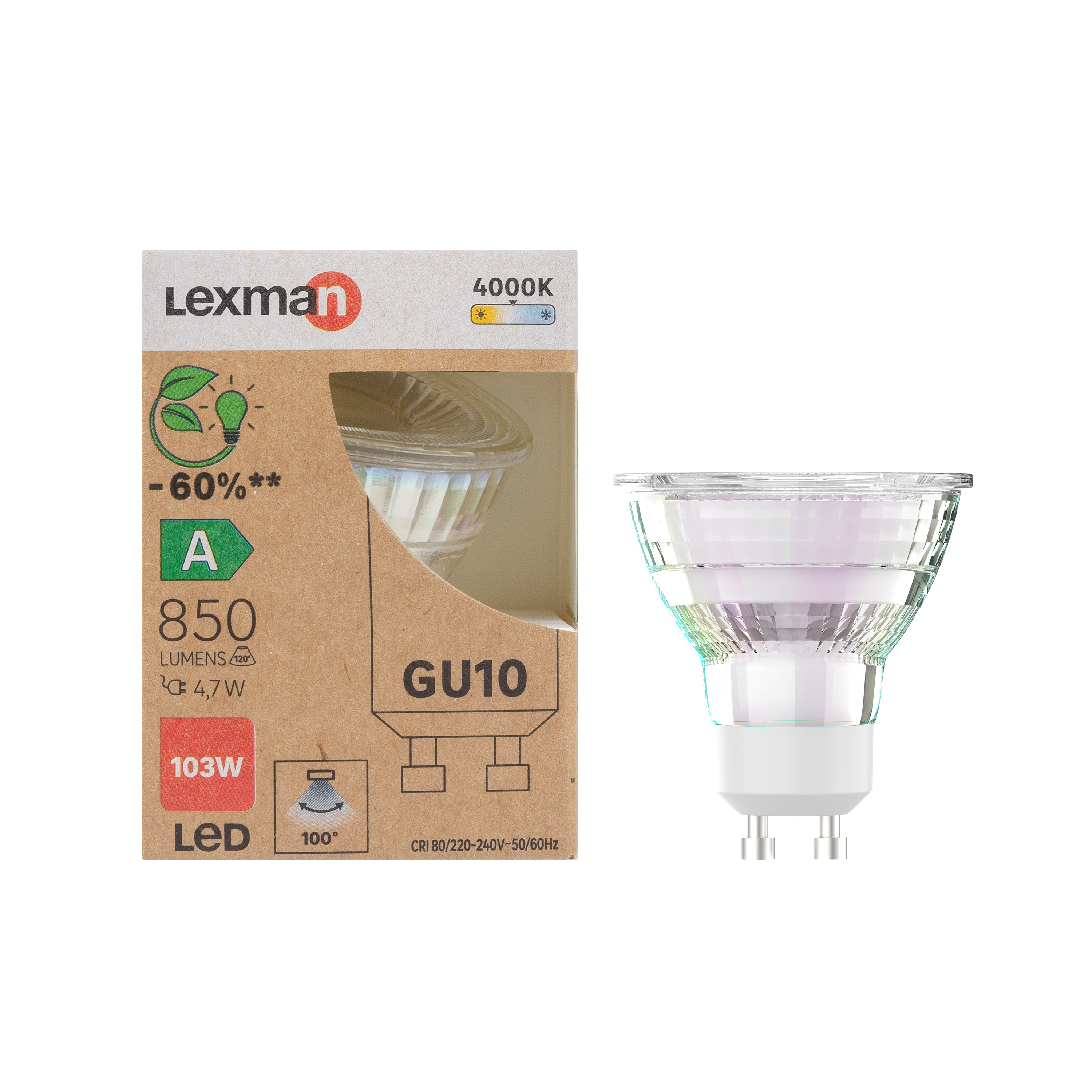 Żarówka LED GU10 4,7 W 850 lm Neutralna biel Lexman - Leroy Merlin