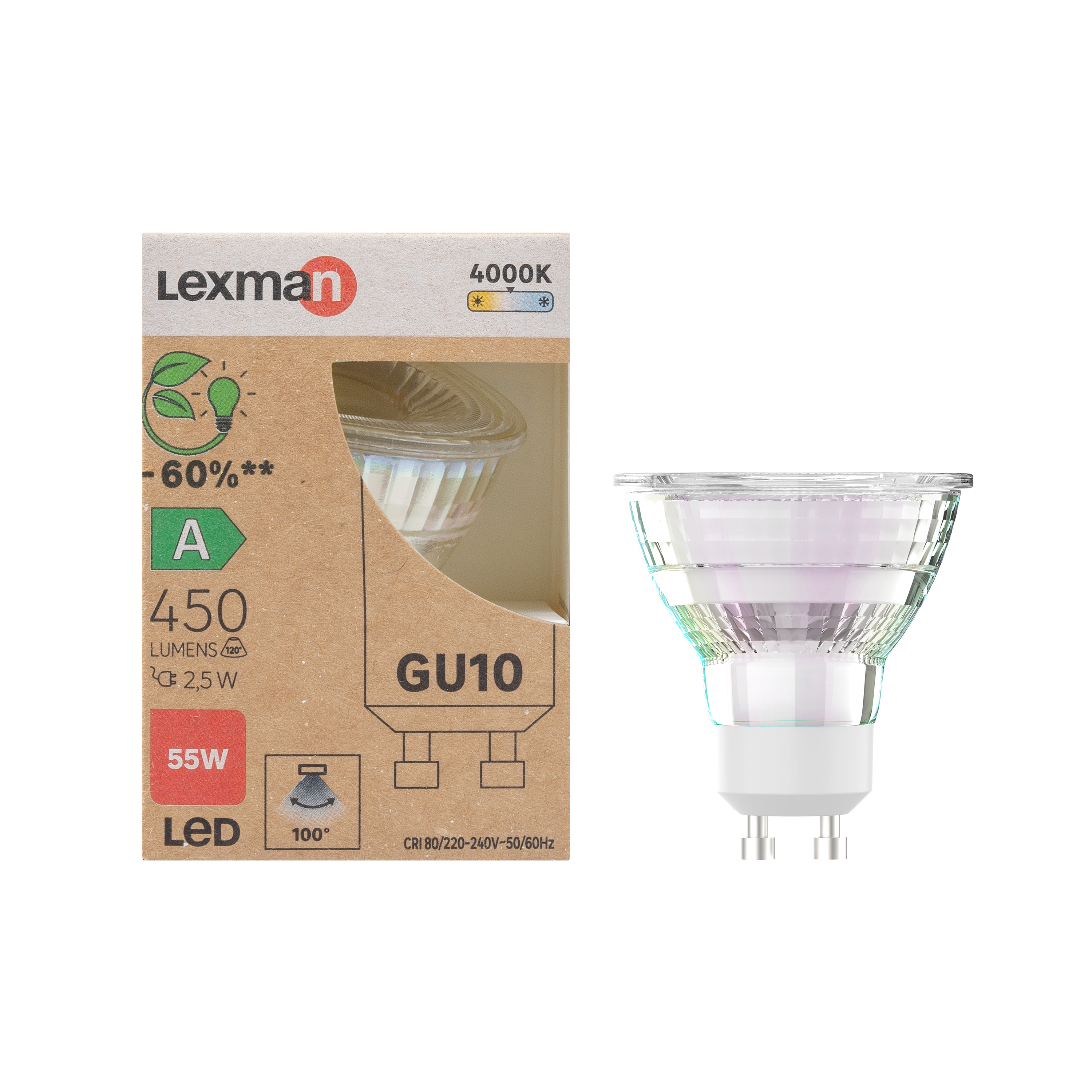 Bombilla LED LEXMAN GU10 2.5W blanco neutro Clase A | Leroy Merlin