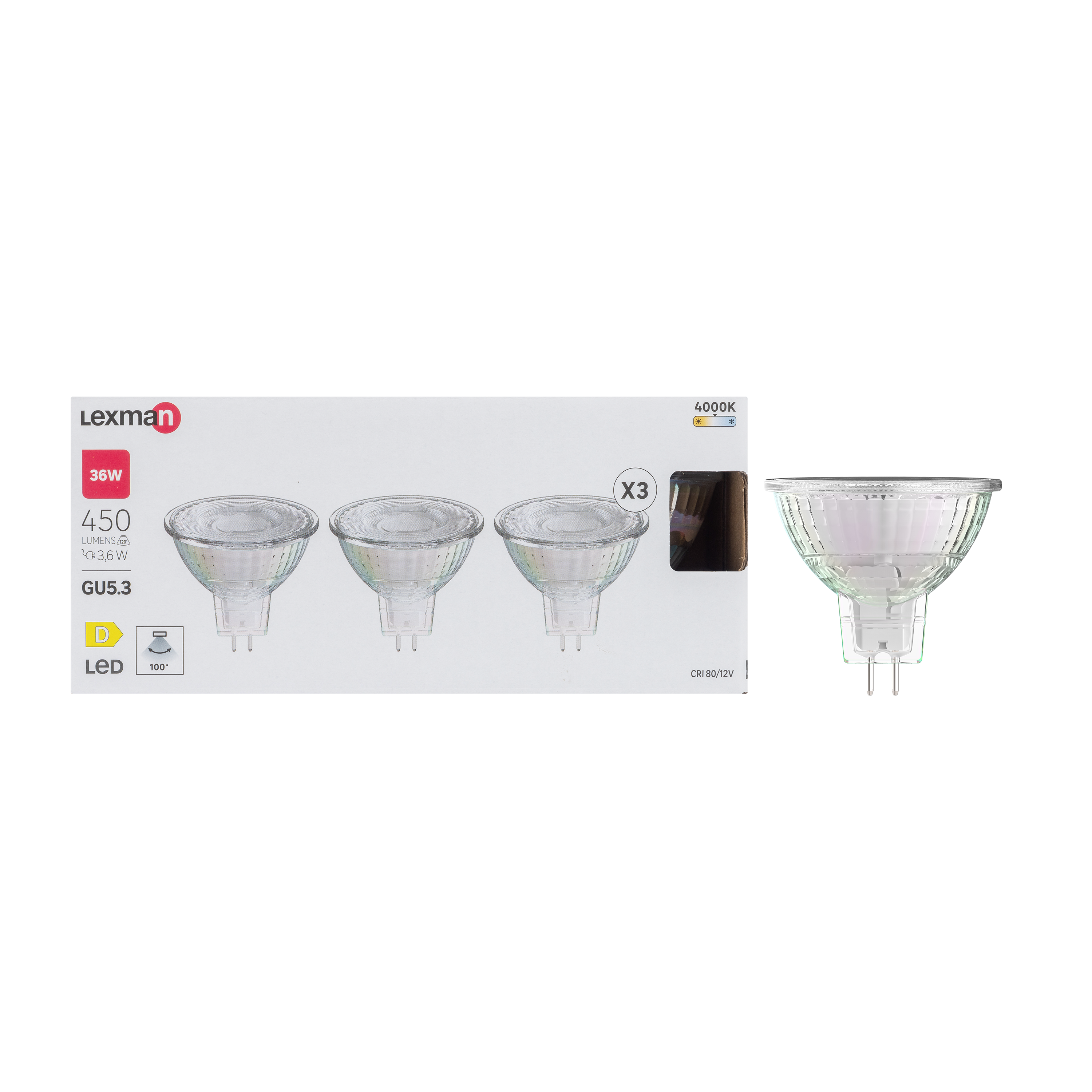 Set da 3 lampadine LED, GU5.3 faretto, trasparente, luce naturale, 3.6W ...