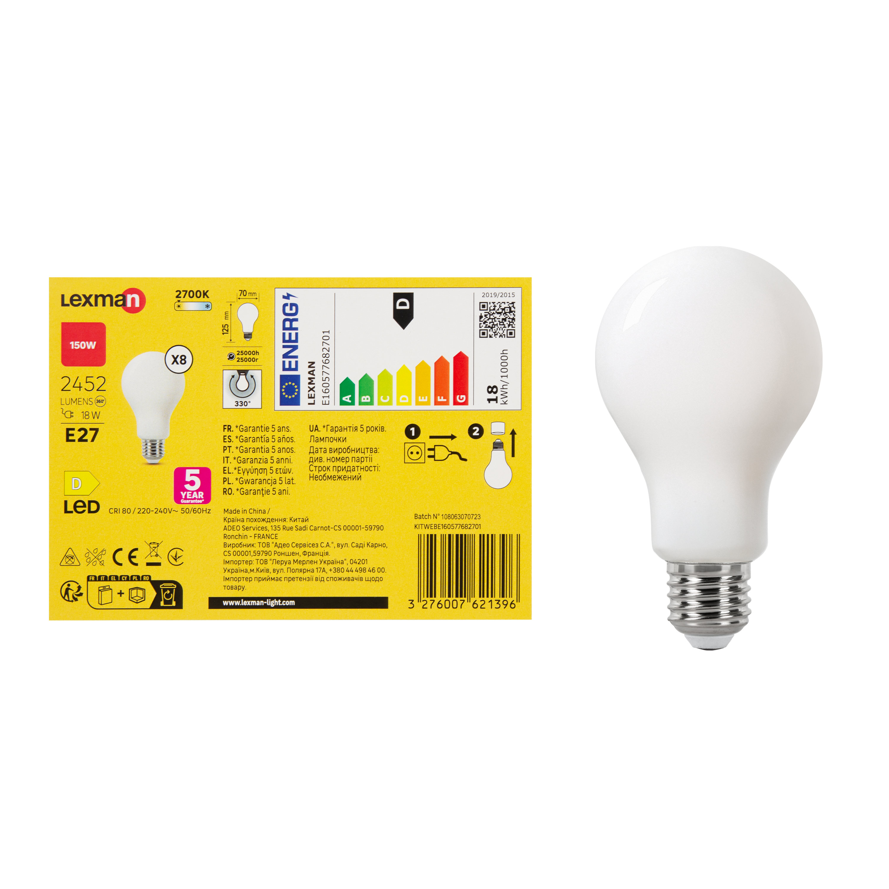 Pack de 8 bombillas LED E27 2452 lúmenes 18W color de la luz blanco ...