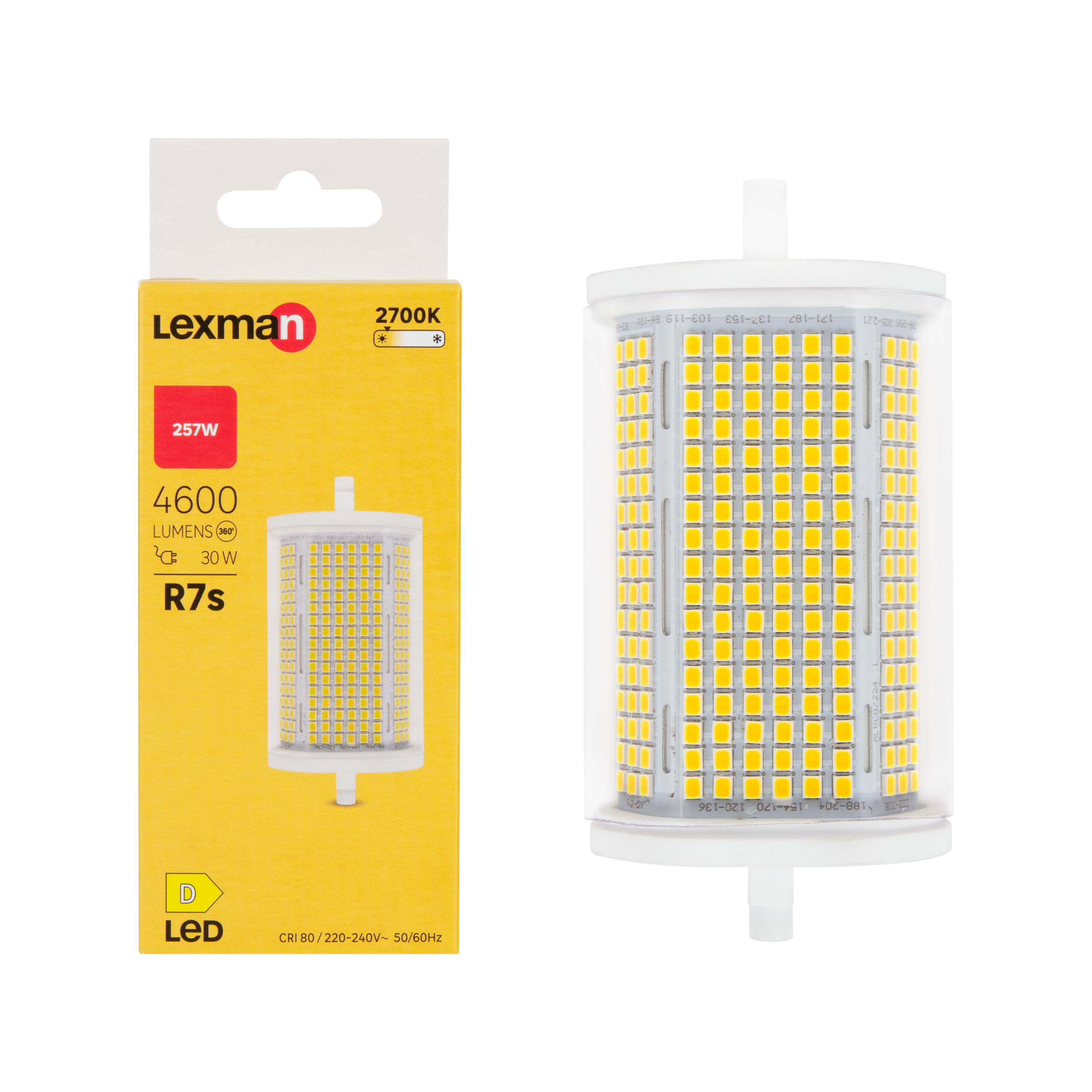 Ampoule led, tube R7S, 118mm, 4600lm = 257W, blanc chaud, LEXMAN ...