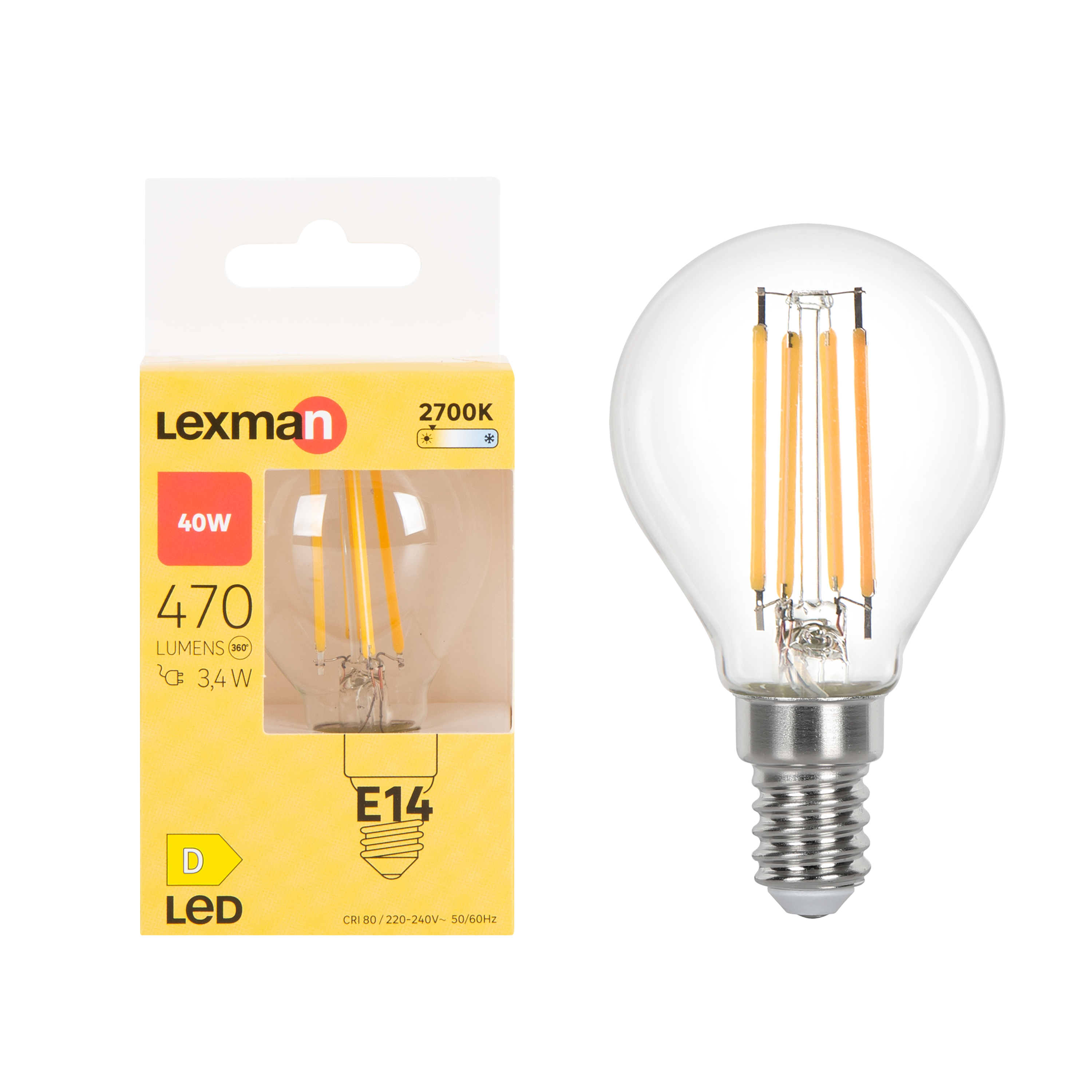 Ampoule led à filament, sphérique, E14, 470lm = 40W, blanc chaud ...