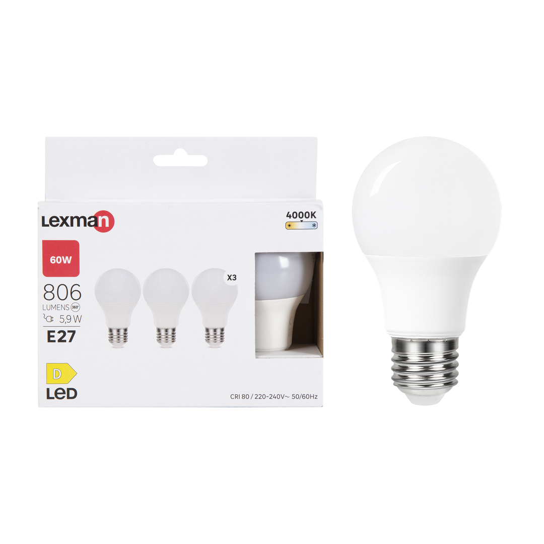 Σετ 3 λάμπες Led PHILIPS E27 A60 806LM 5,9W ουδέτερο λευκό