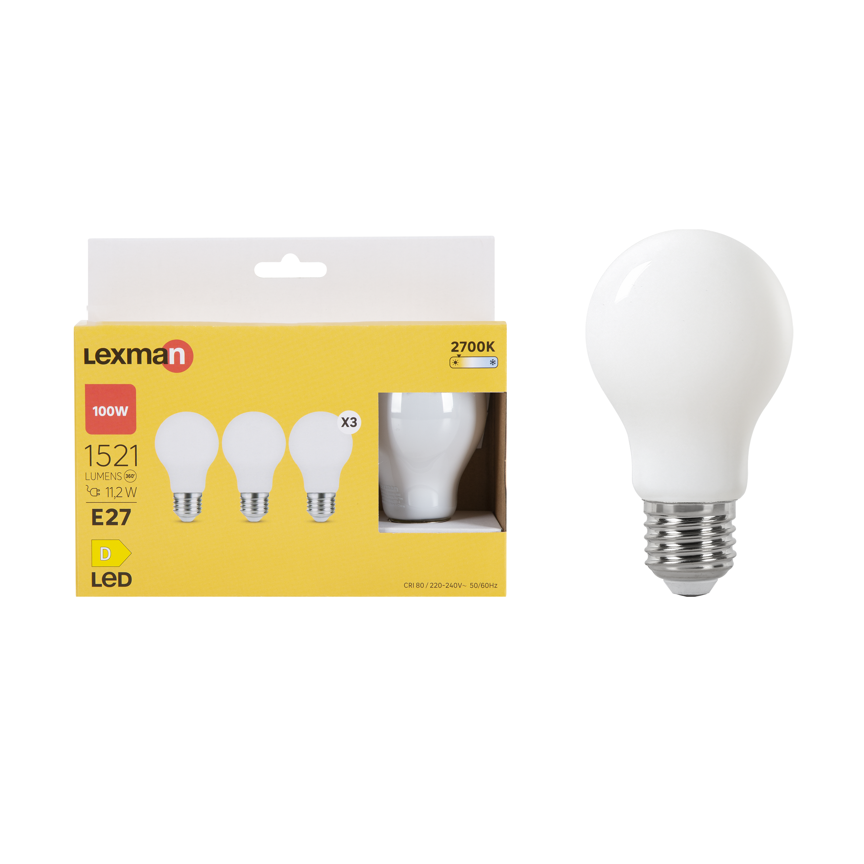 Set da 3 lampadine LED, E27 goccia, opaco, luce calda, 11.2W= 1521LM ...