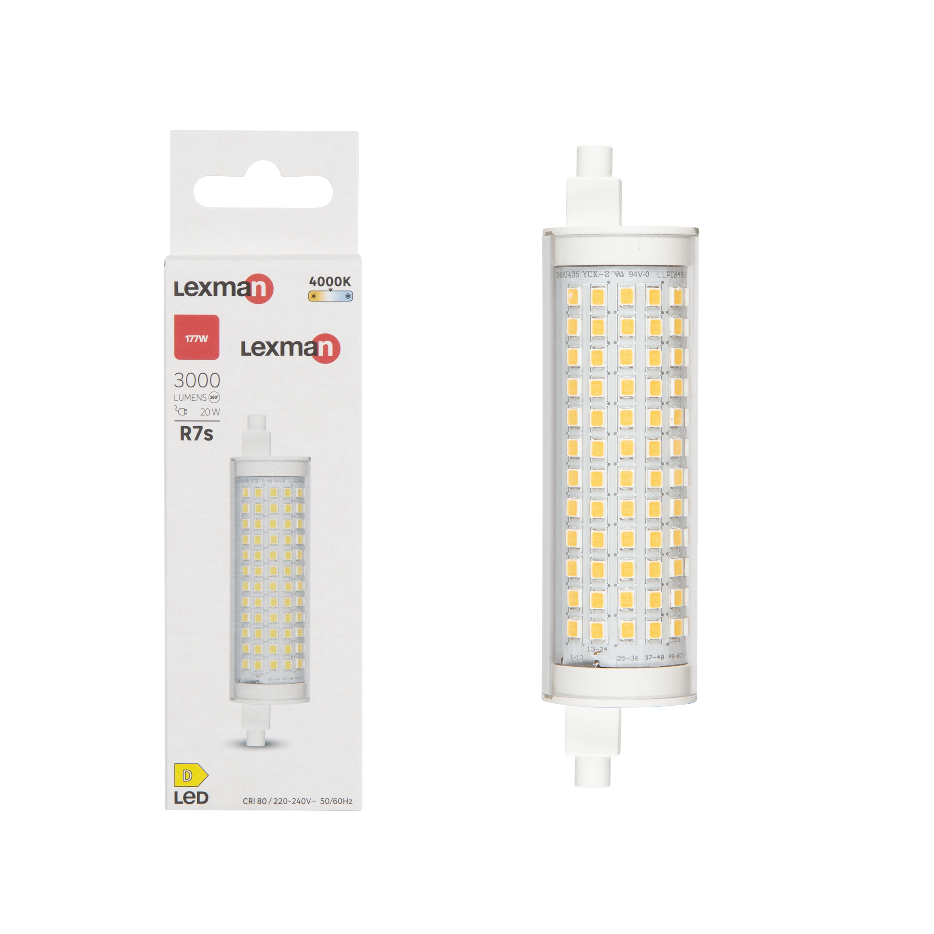Ampoule led, tube R7S, 118mm, 3000lm = 177W, blanc neutre, LEXMAN ...