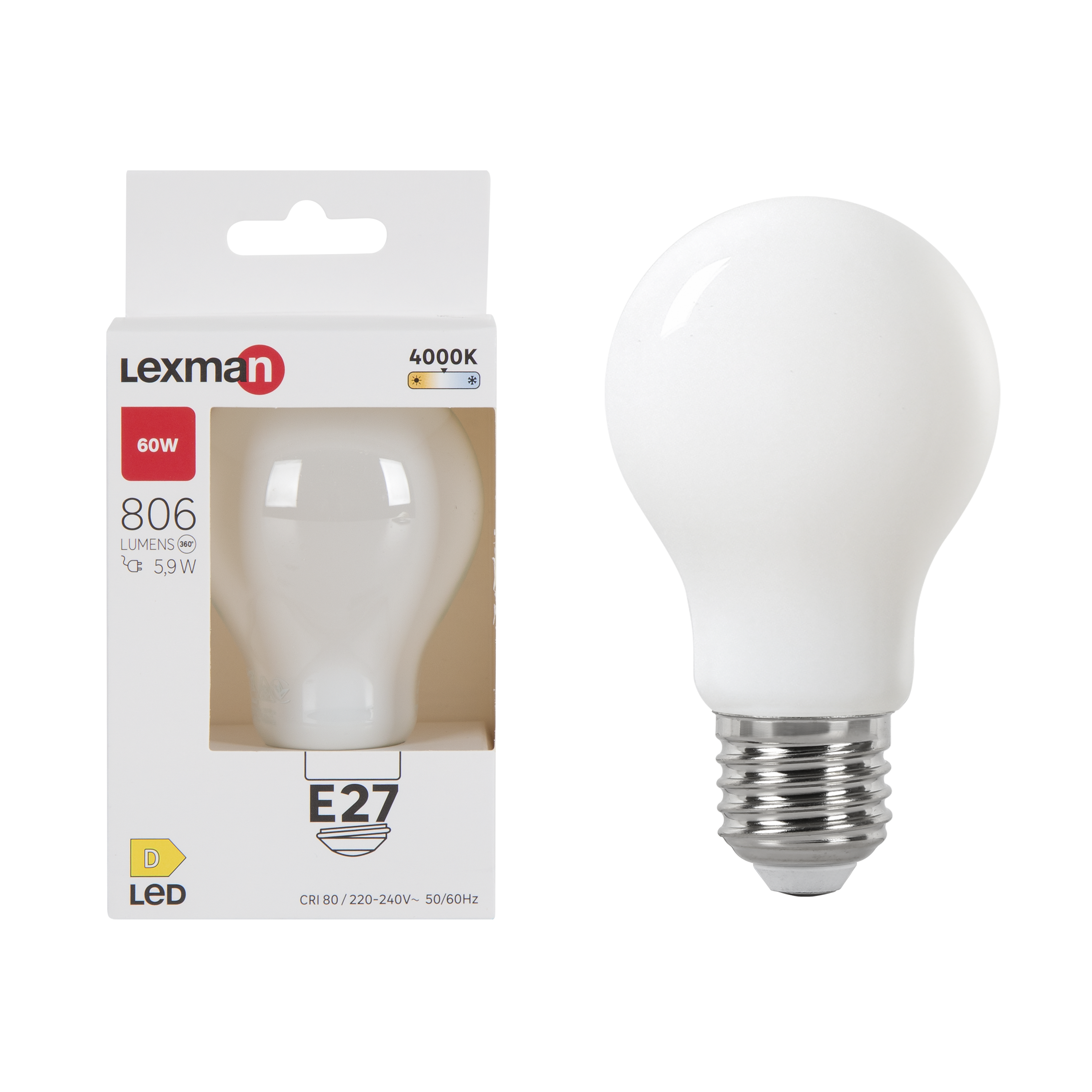 Ampoule led, E27, 806lm = 60W, blanc neutre, LEXMAN | Leroy Merlin