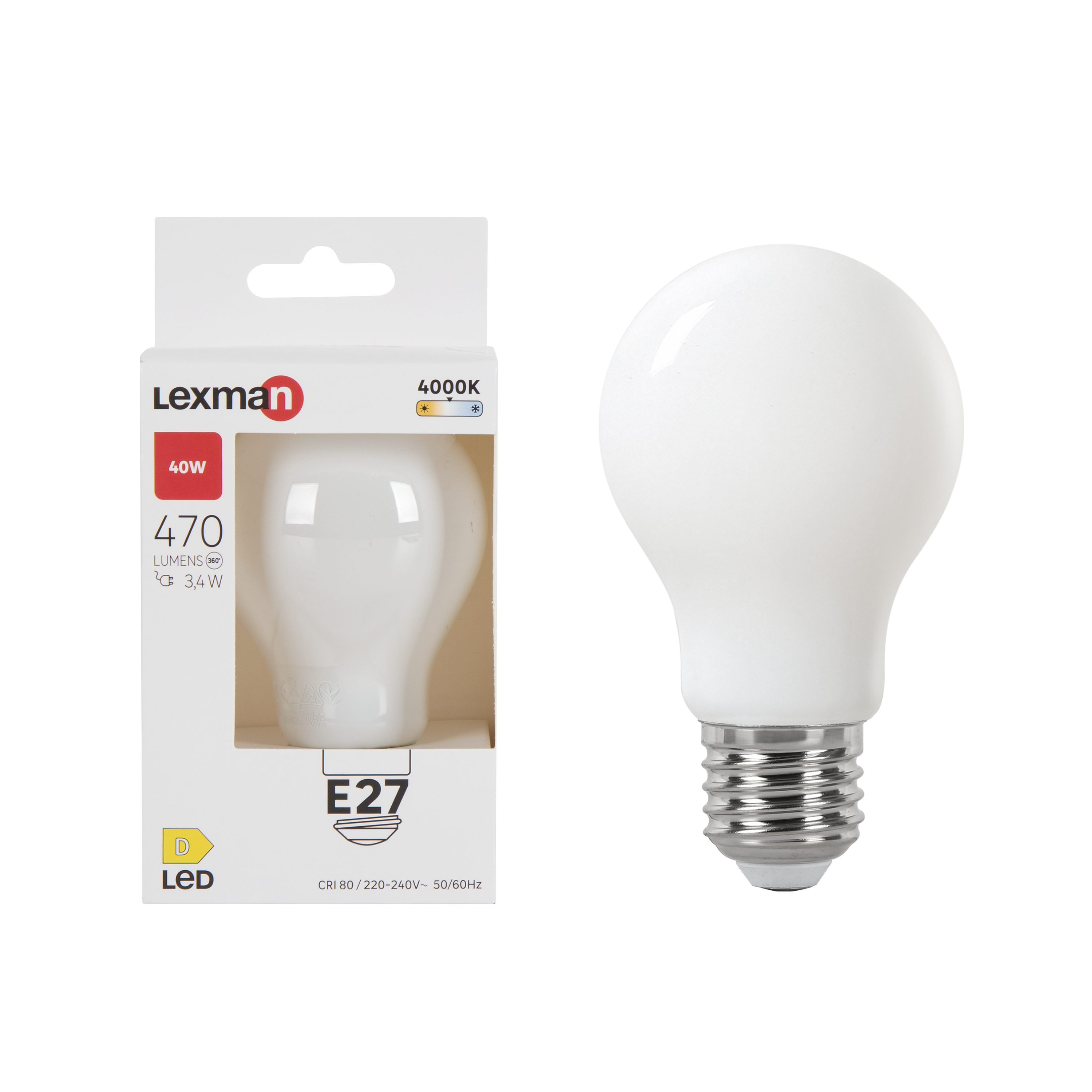 Ampoule led, E27, 470lm = 40W, blanc neutre, LEXMAN | Leroy Merlin