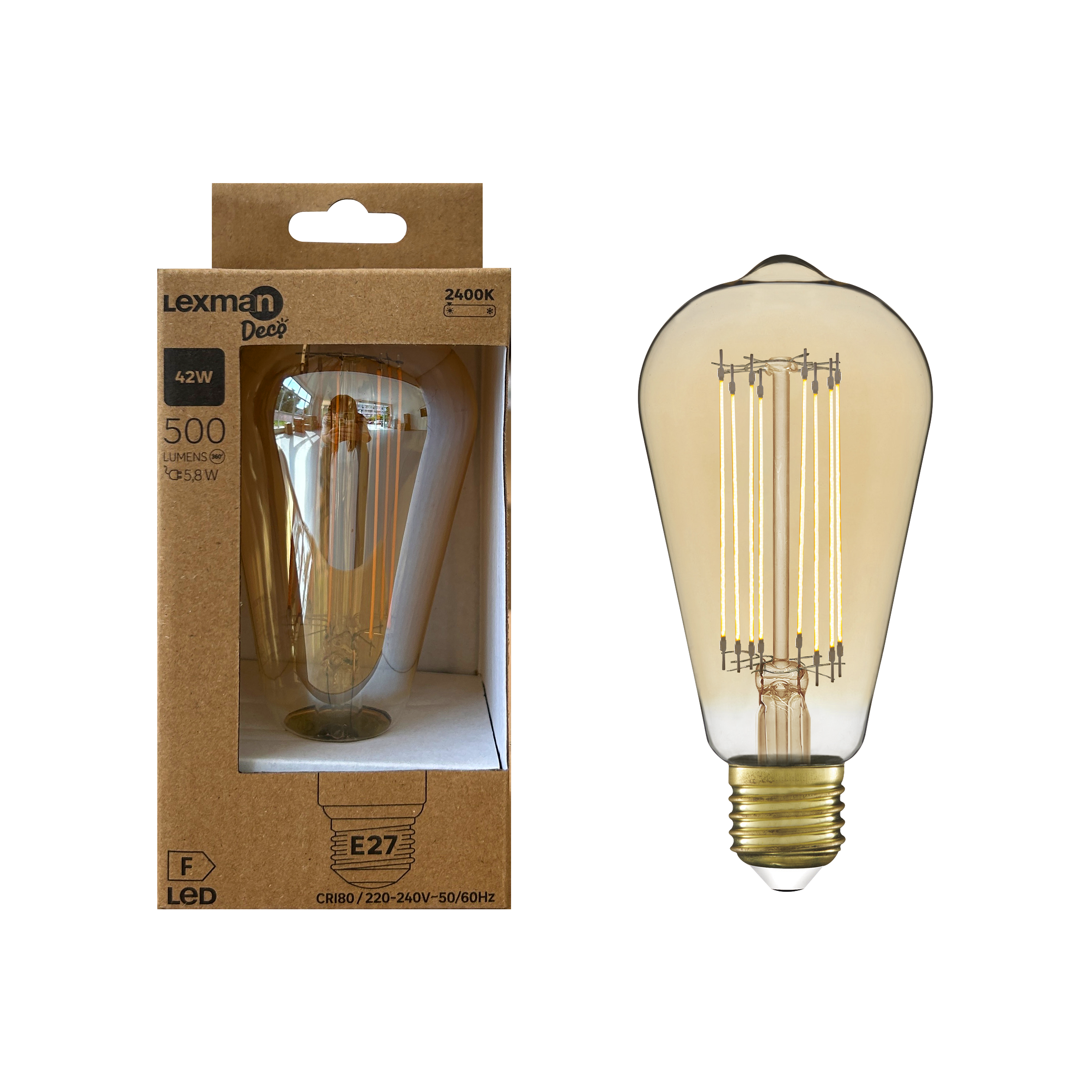 Ampoule led déco, fil carbone, Edison, E27, 500lm, blanc très chaud ...