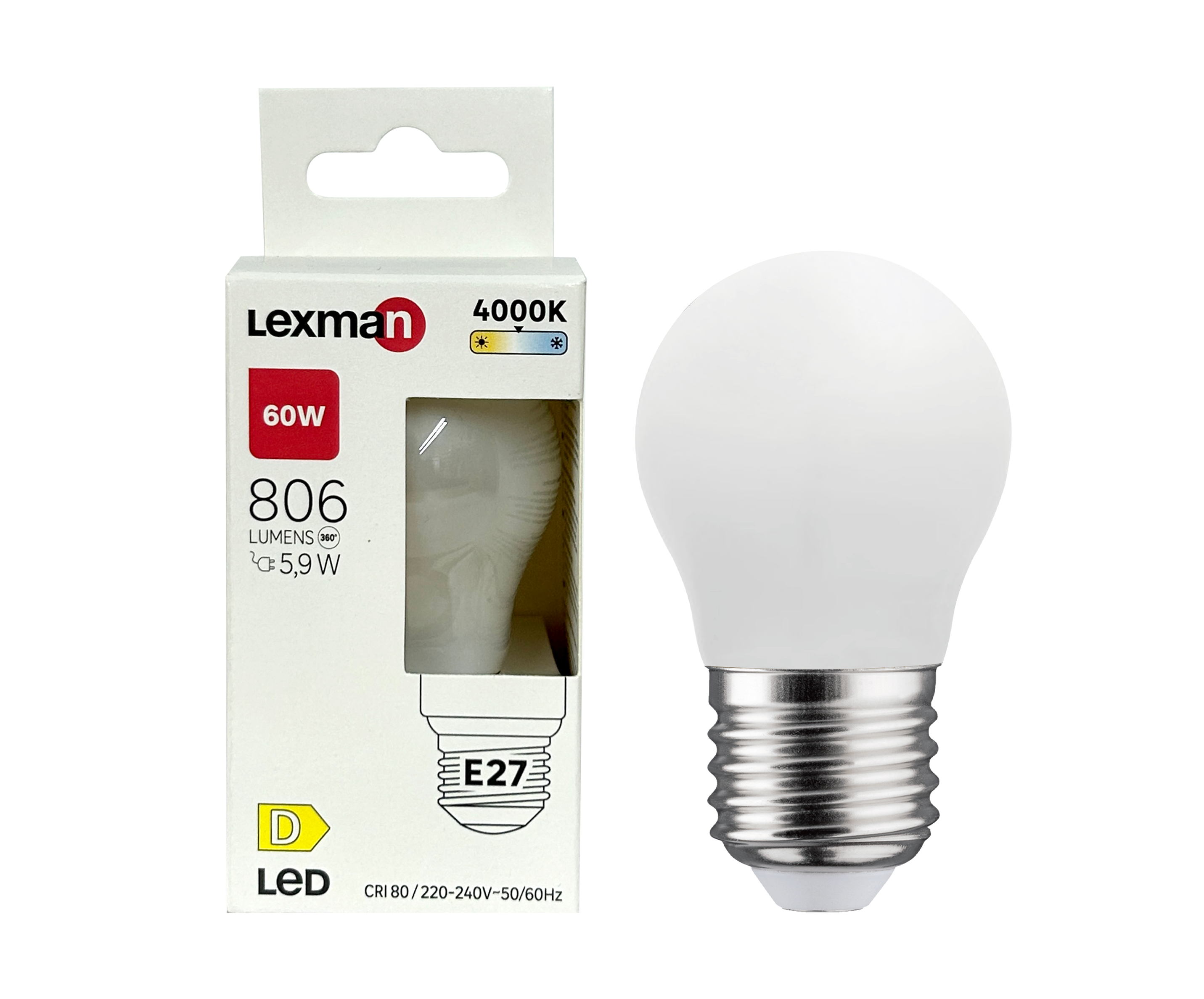 Ampoule led, sphérique, E27, 806lm = 60W, blanc neutre, LEXMAN | Leroy ...