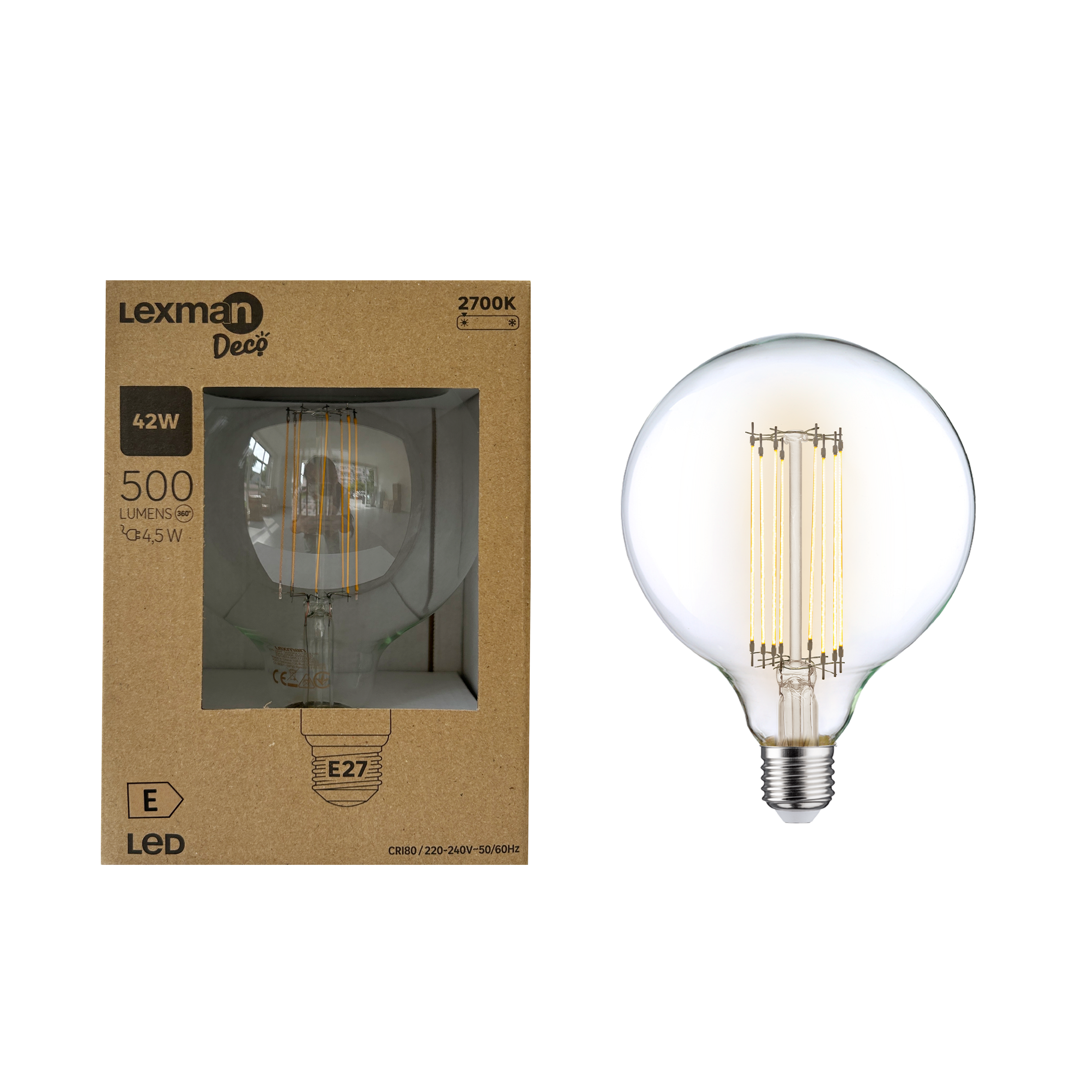 Ampoule led déco, filament carbone, globe 125mm, E27, 500lm, blanc ...