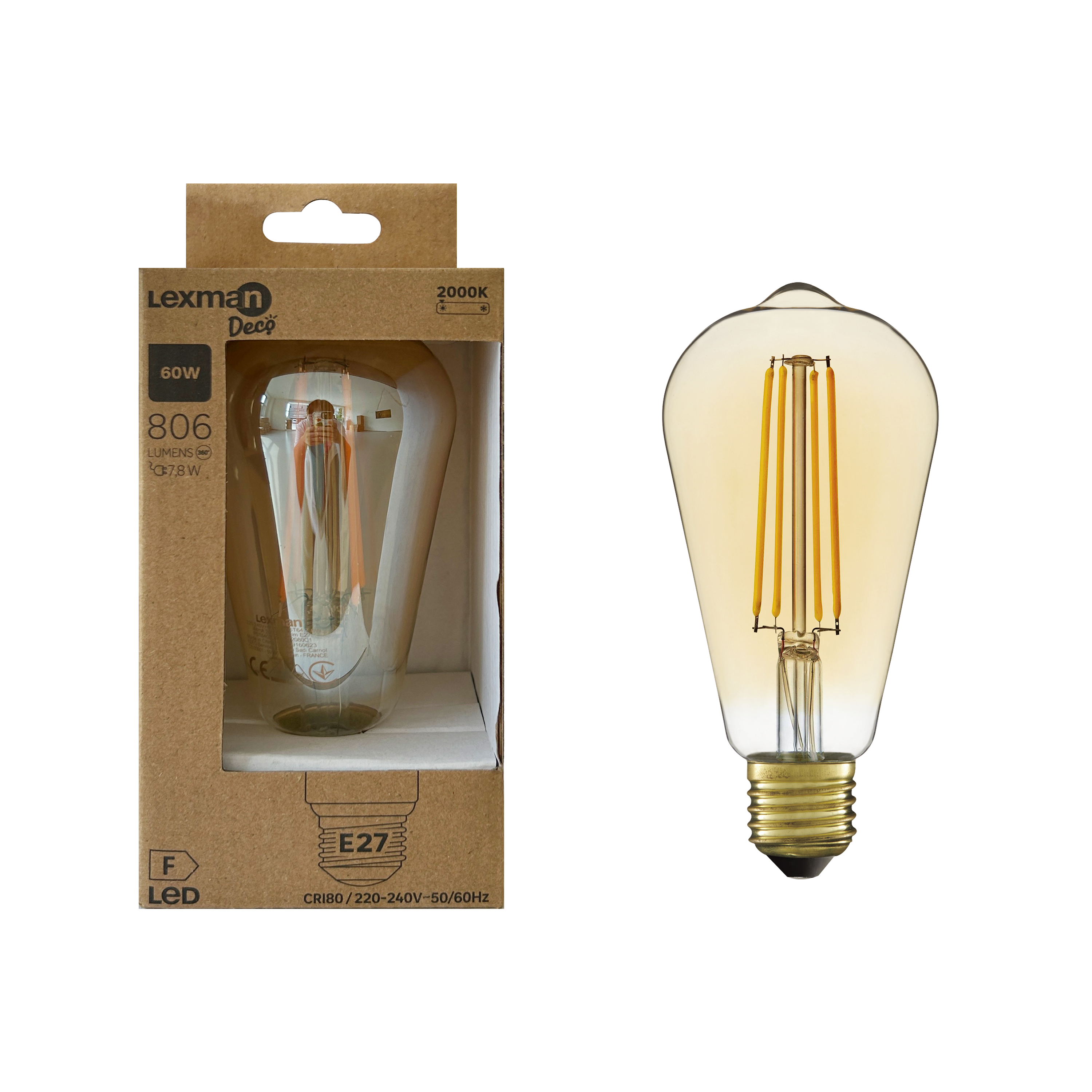 Ampoule led décorative, Edison, E27, 806lm = 60W, blanc très chaud, LEXMAN | Leroy Merlin