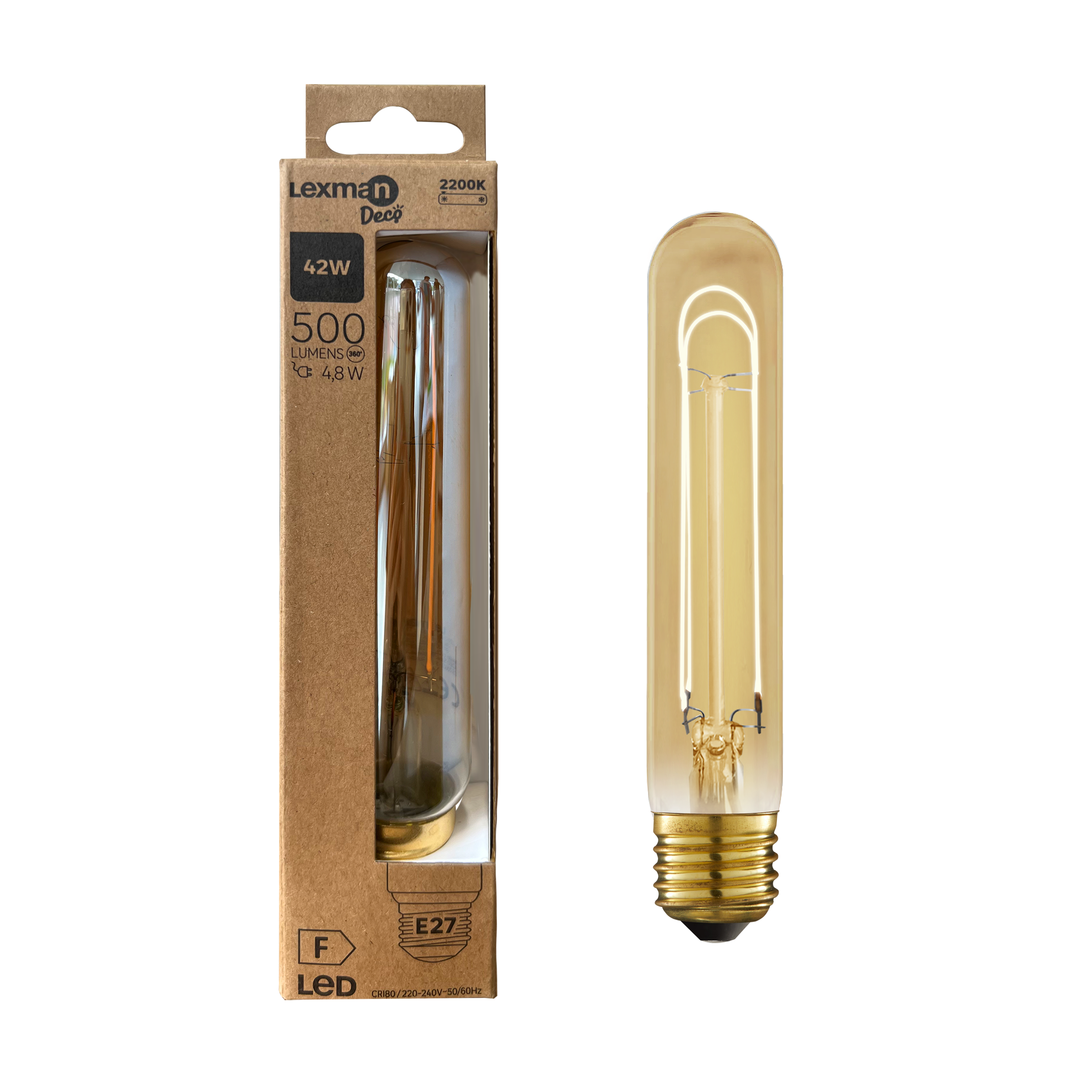 Ampoule led déco, filament carbone, tube, E27, 500lm, blanc très chaud ...