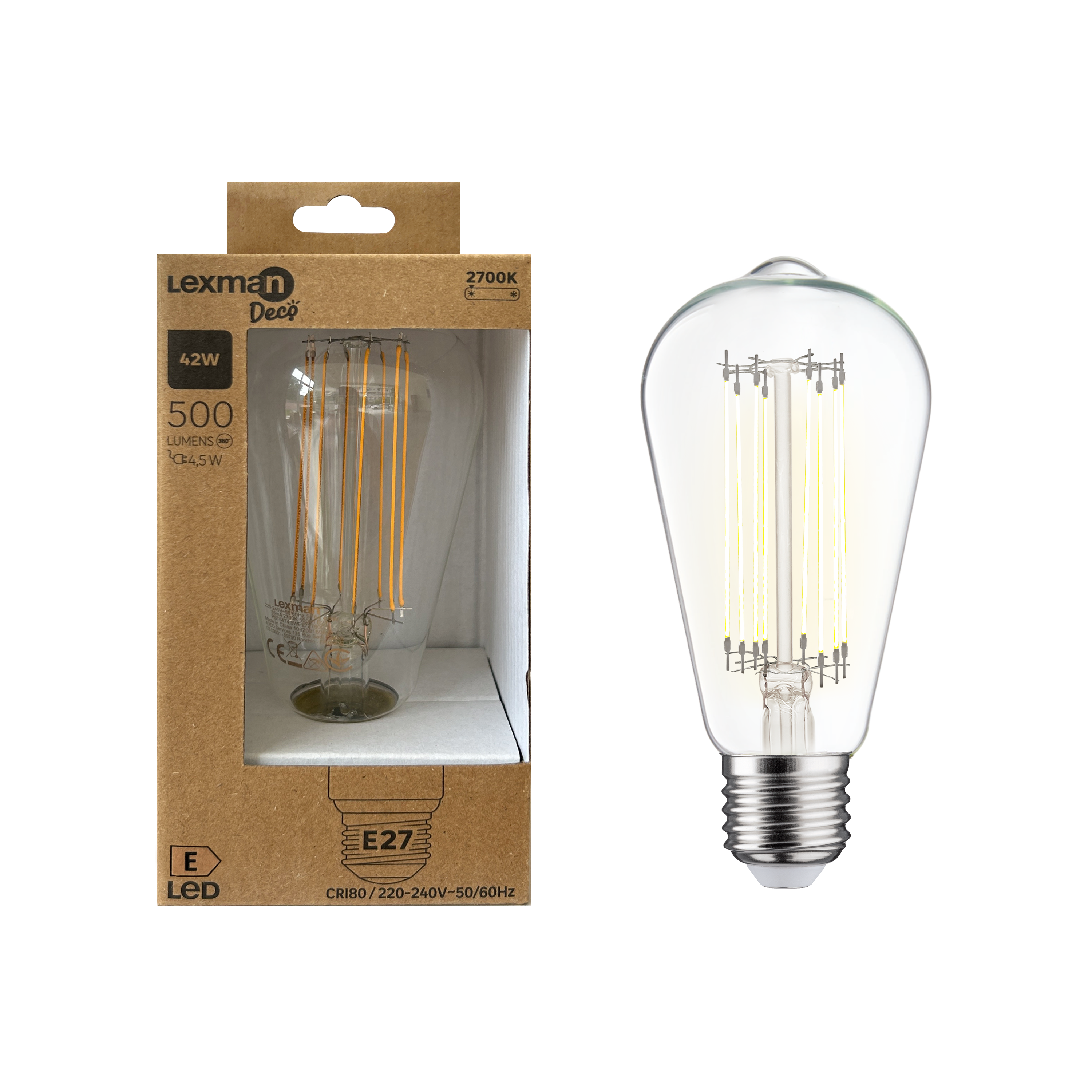 Ampoule led déco, filament carbone, Edison, E27, 500lm, blanc chaud ...