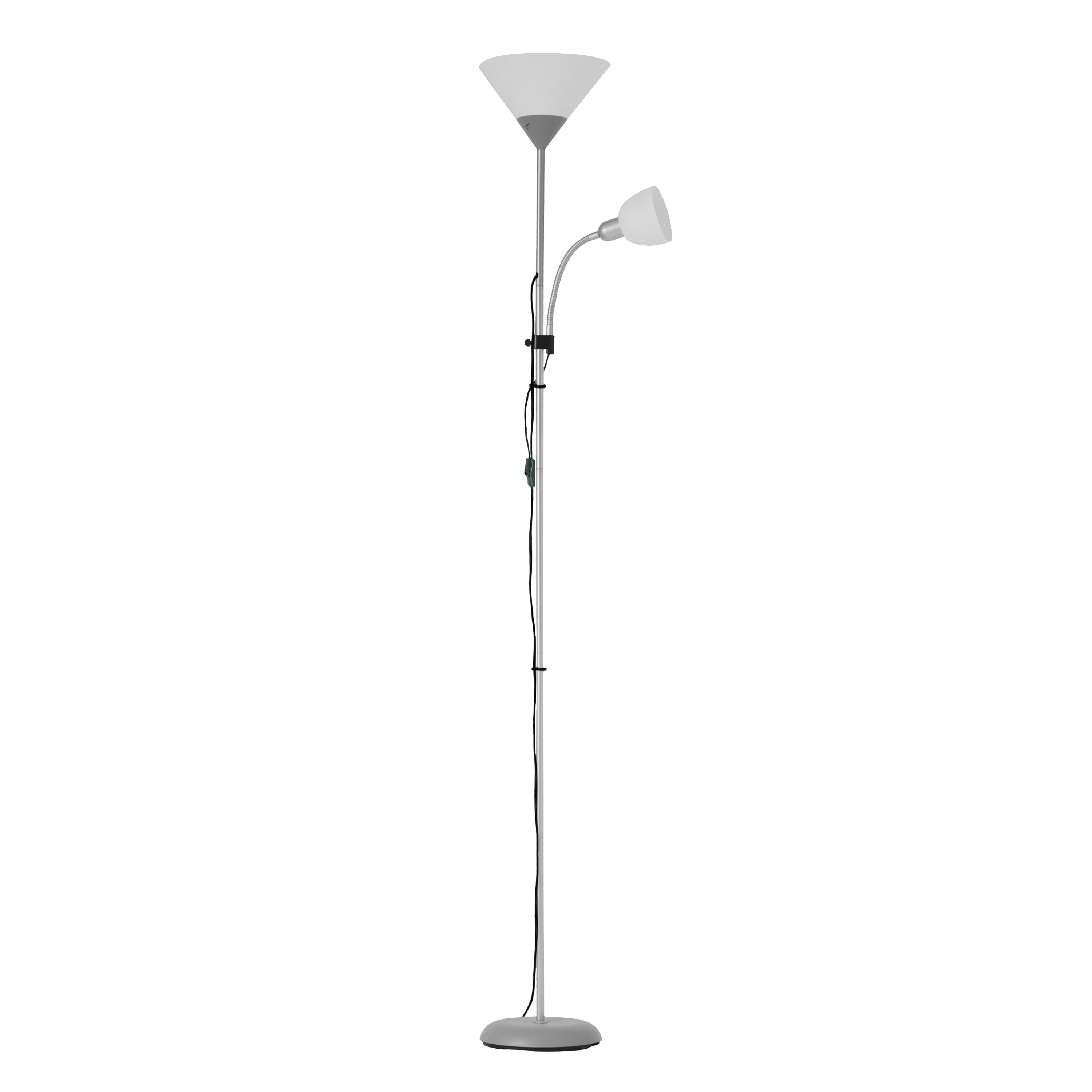 Lampa podłogowa z lampką do czytania Basic srebrna E27 + E14 - Leroy Merlin