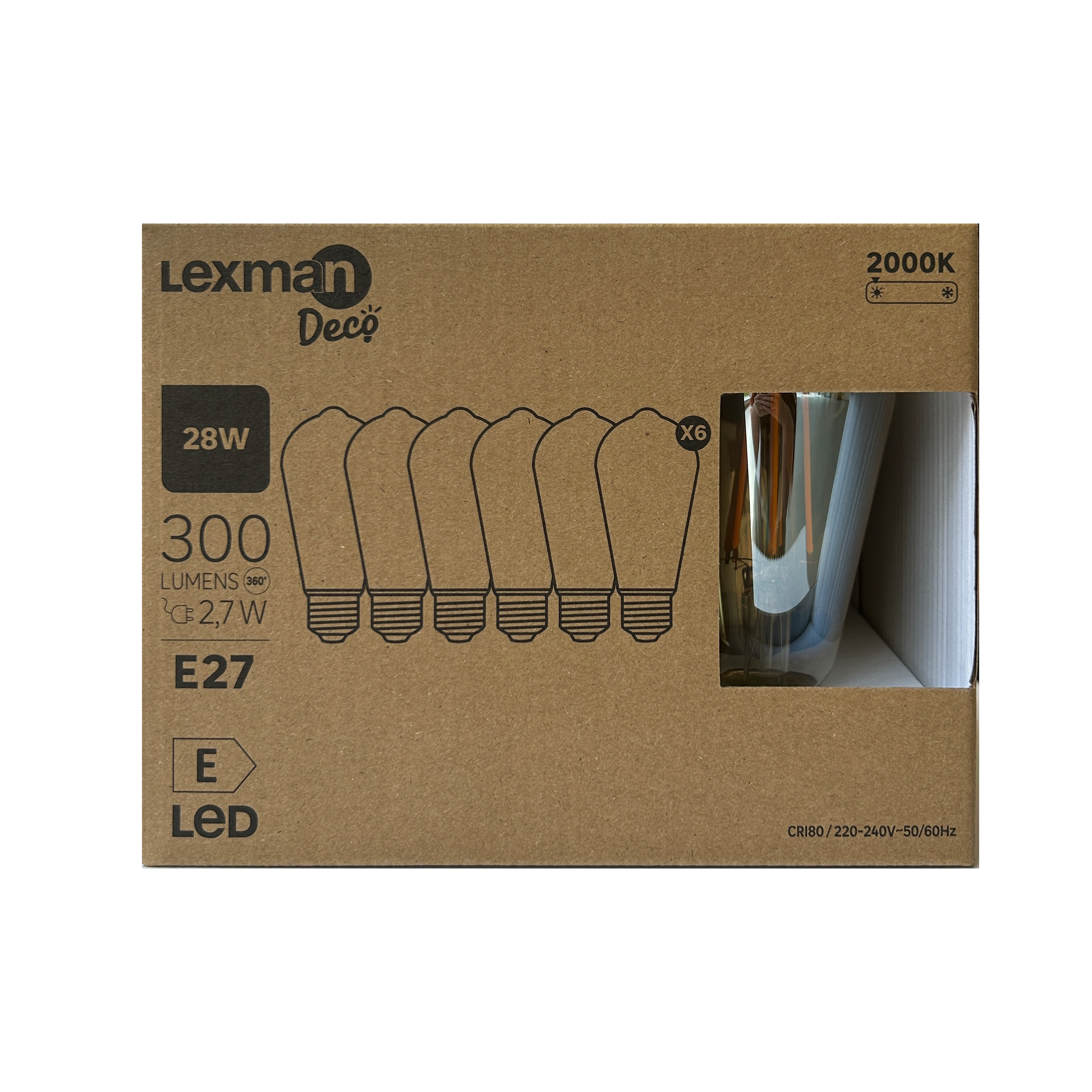 Set da 6 lampadine LED, E27 edison, ambrato, luce calda, 2.7W= 300LM ...