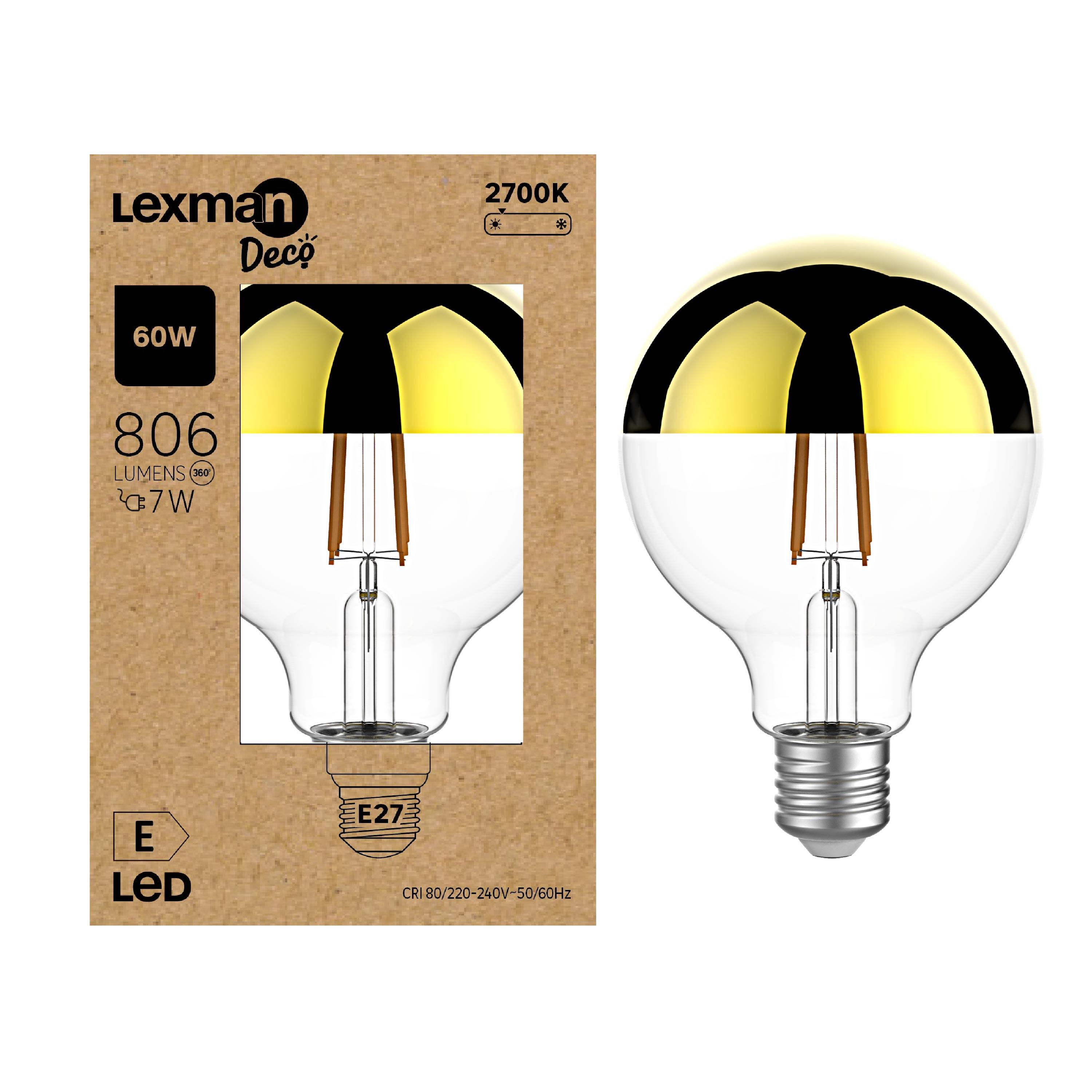 Ampoule led, calotte dorée, E27, 806Lm = 60W, blanc chaud, LEXMAN | Leroy Merlin