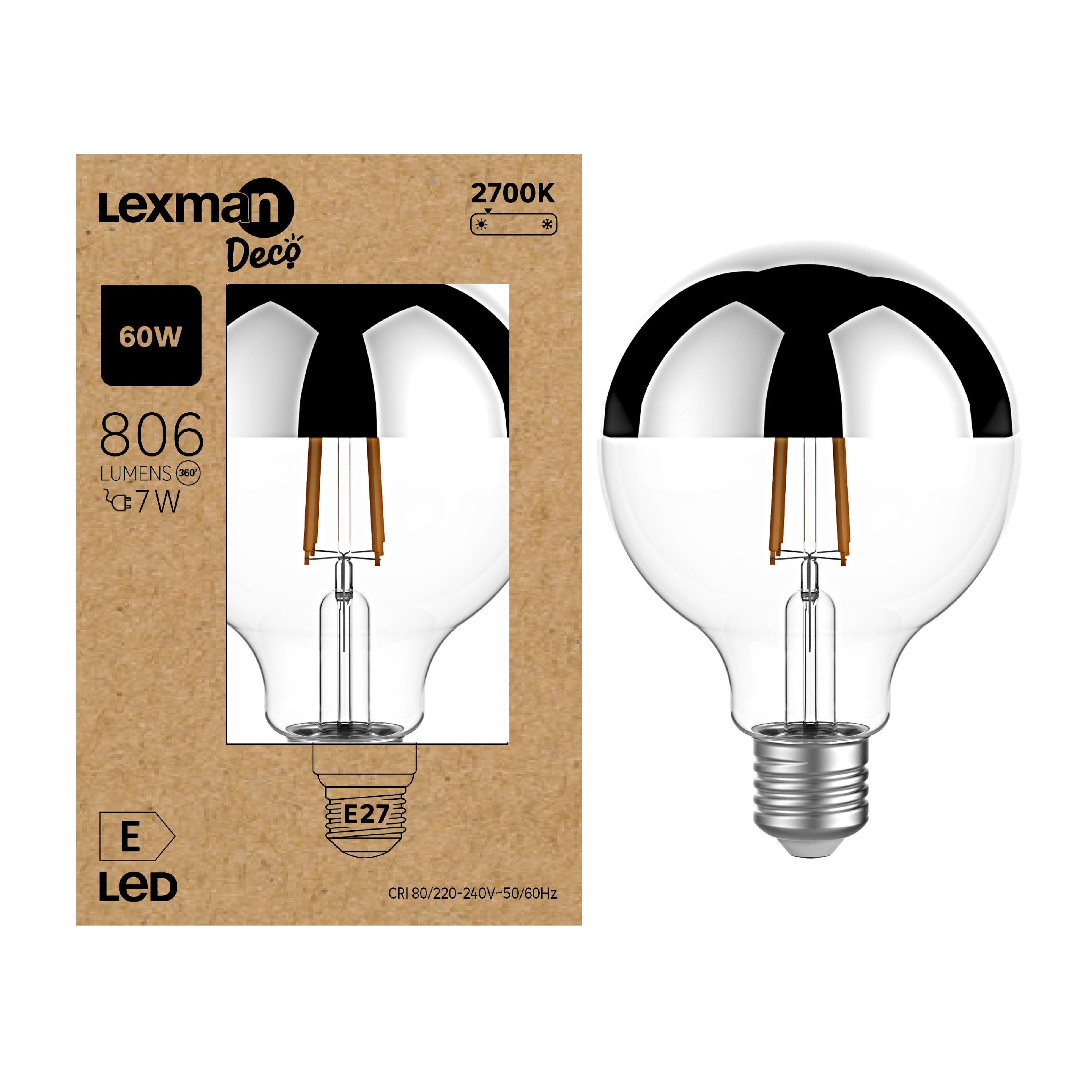 Ampoule led, calotte argentée, E27, 806Lm = 60W, blanc chaud, LEXMAN | Leroy Merlin