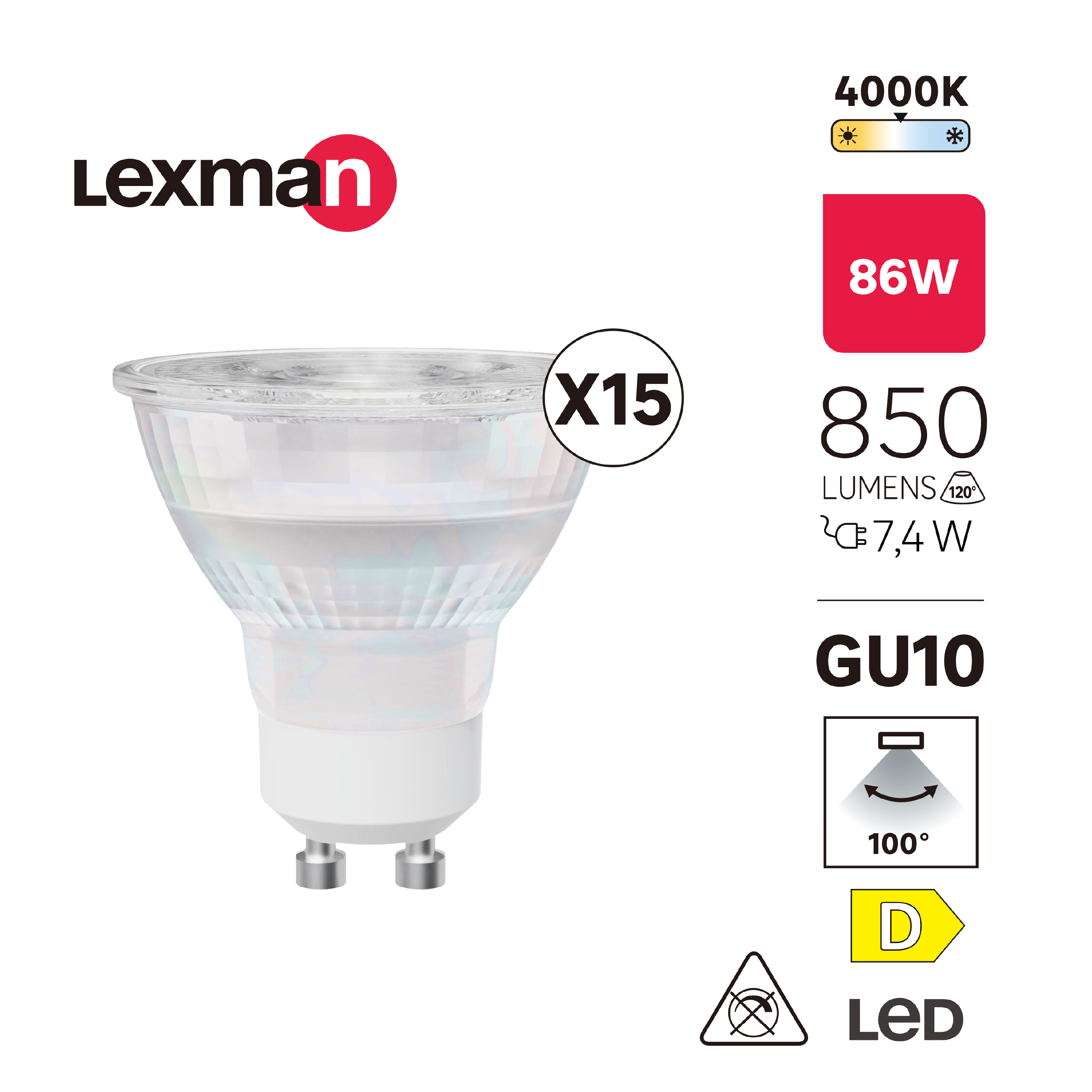 Lot de 15 ampoules led, réflecteur GU10, 100°, 850lm = 86W, blanc ...
