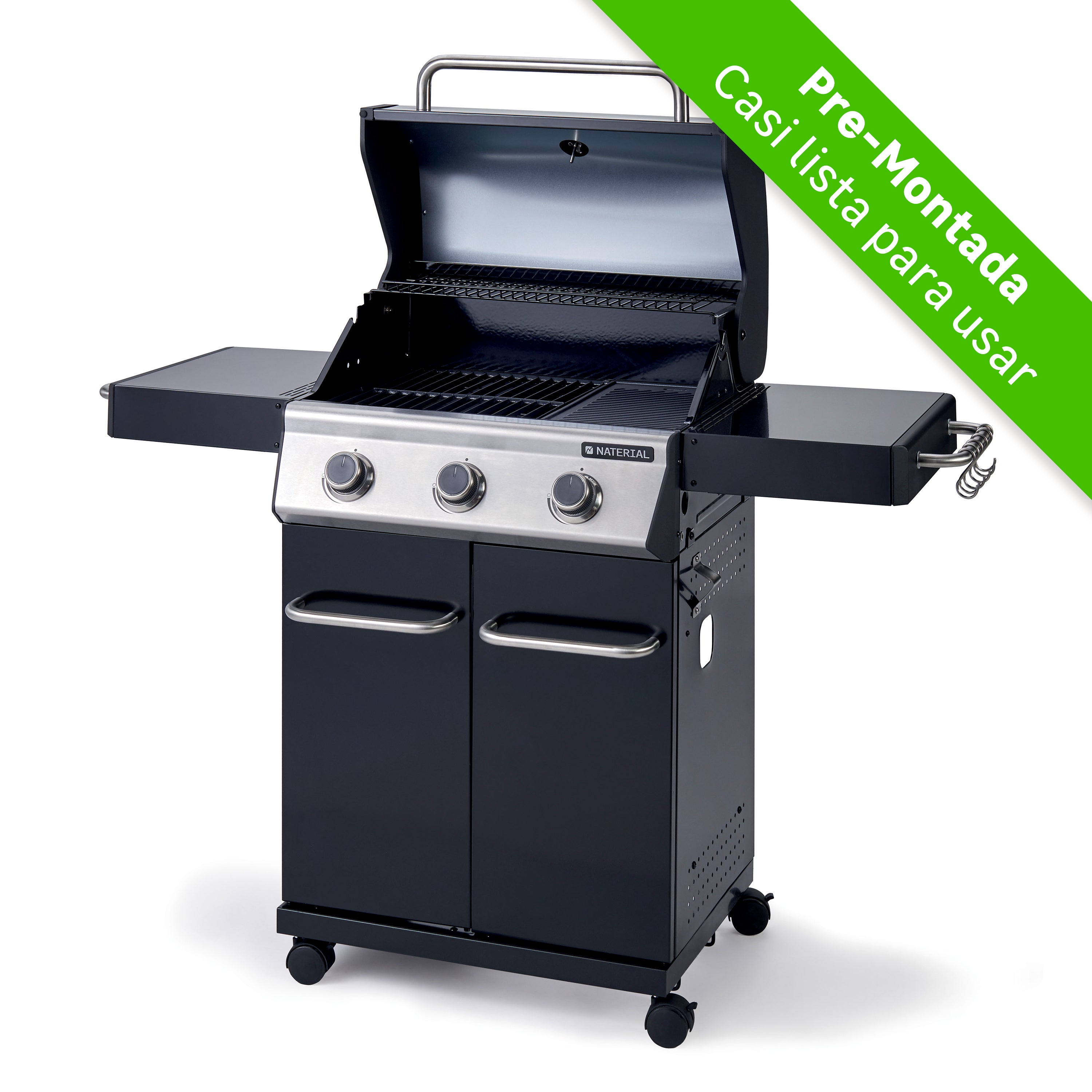 Barbacoa de gas pre-montada NATERIAL Kenton 3 quemadores y 10.5 kw de ...