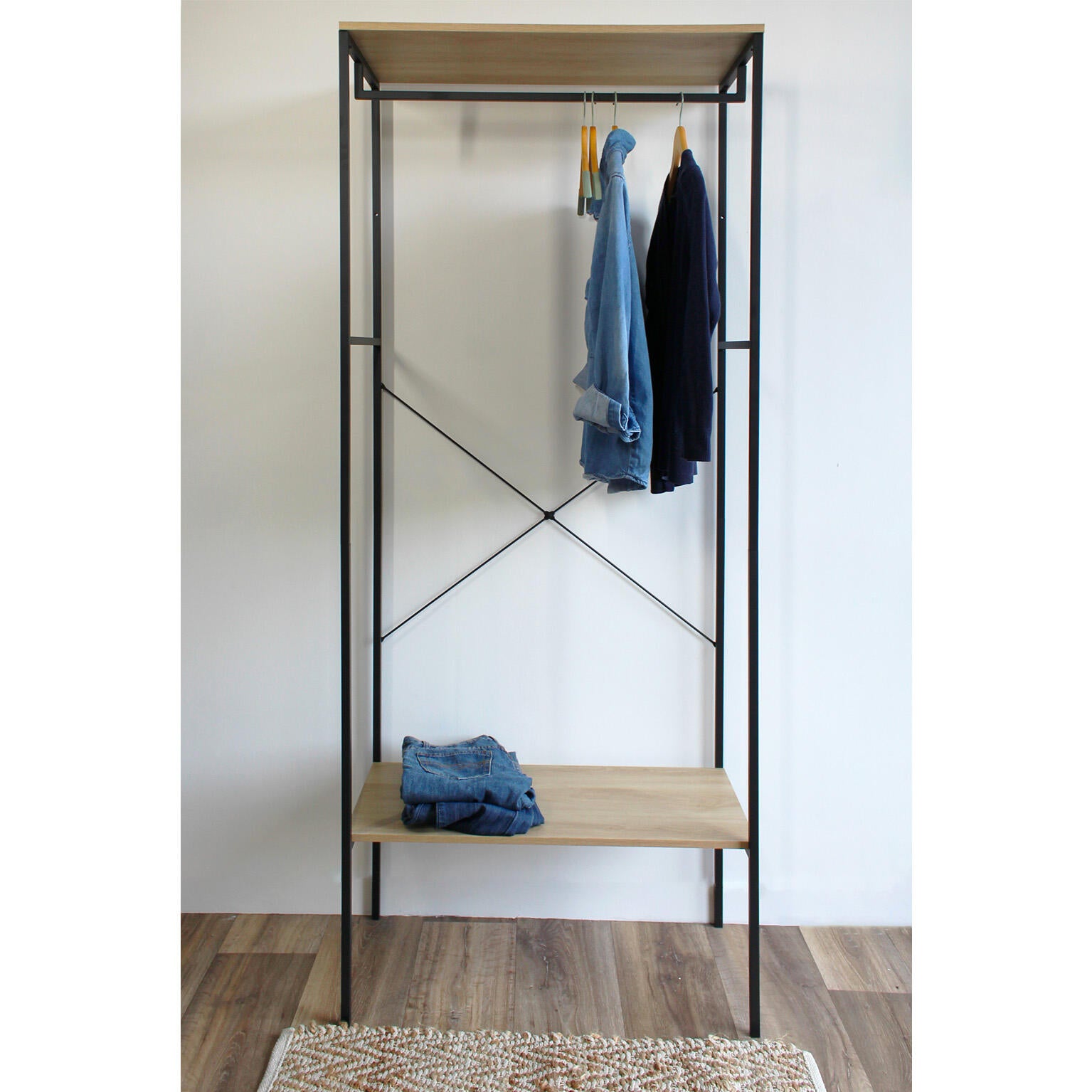 Portant bois et métal noir H.190 x L.75 x P.40 cm | Leroy Merlin