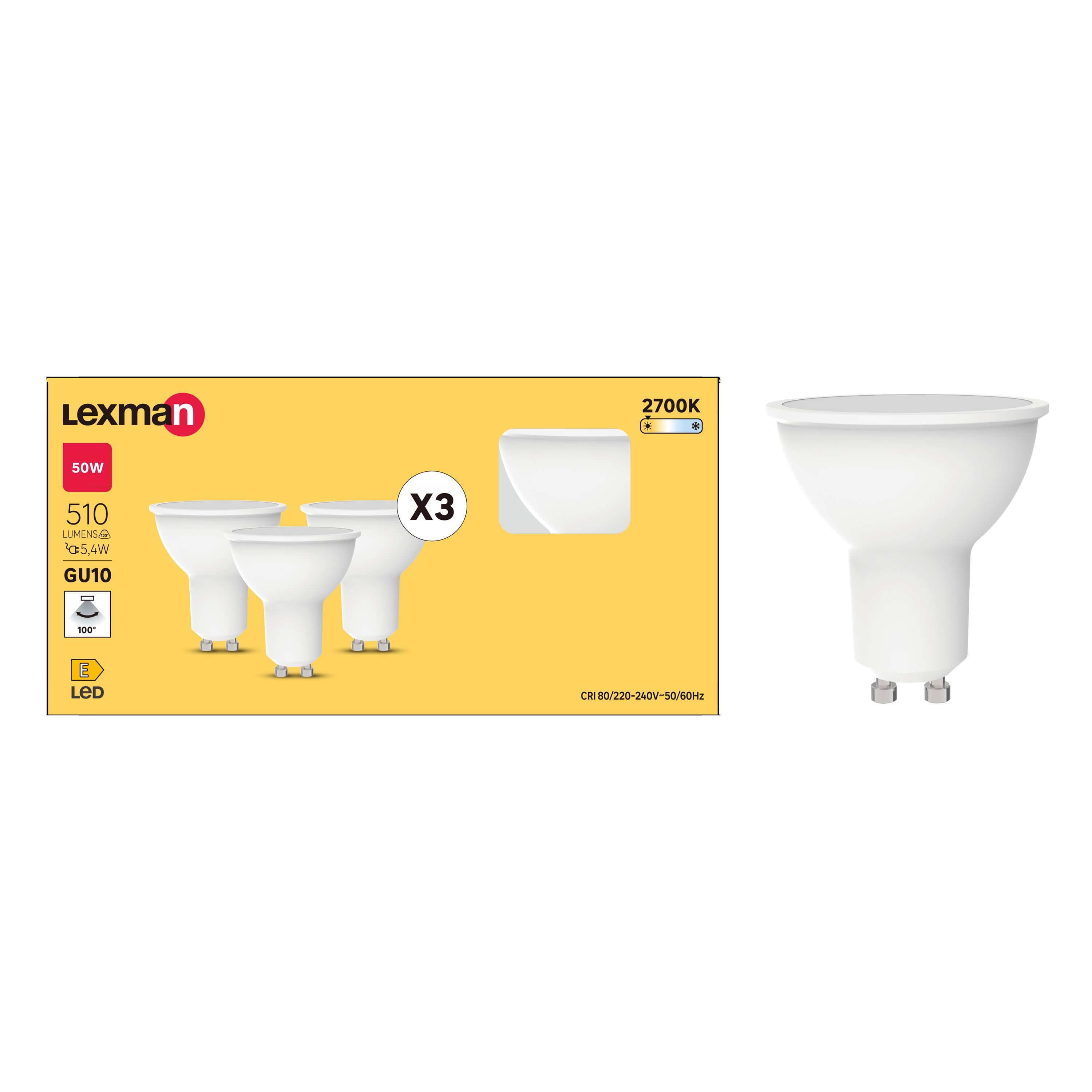 Żarówka LED GU10 3 szt. 5,4 W 510 lm Ciepła biel Lexman - Leroy Merlin Żarówka LED GU10 3 szt. 5,4 W 510 lm Ciepła biel Lexman - Leroy Merlin