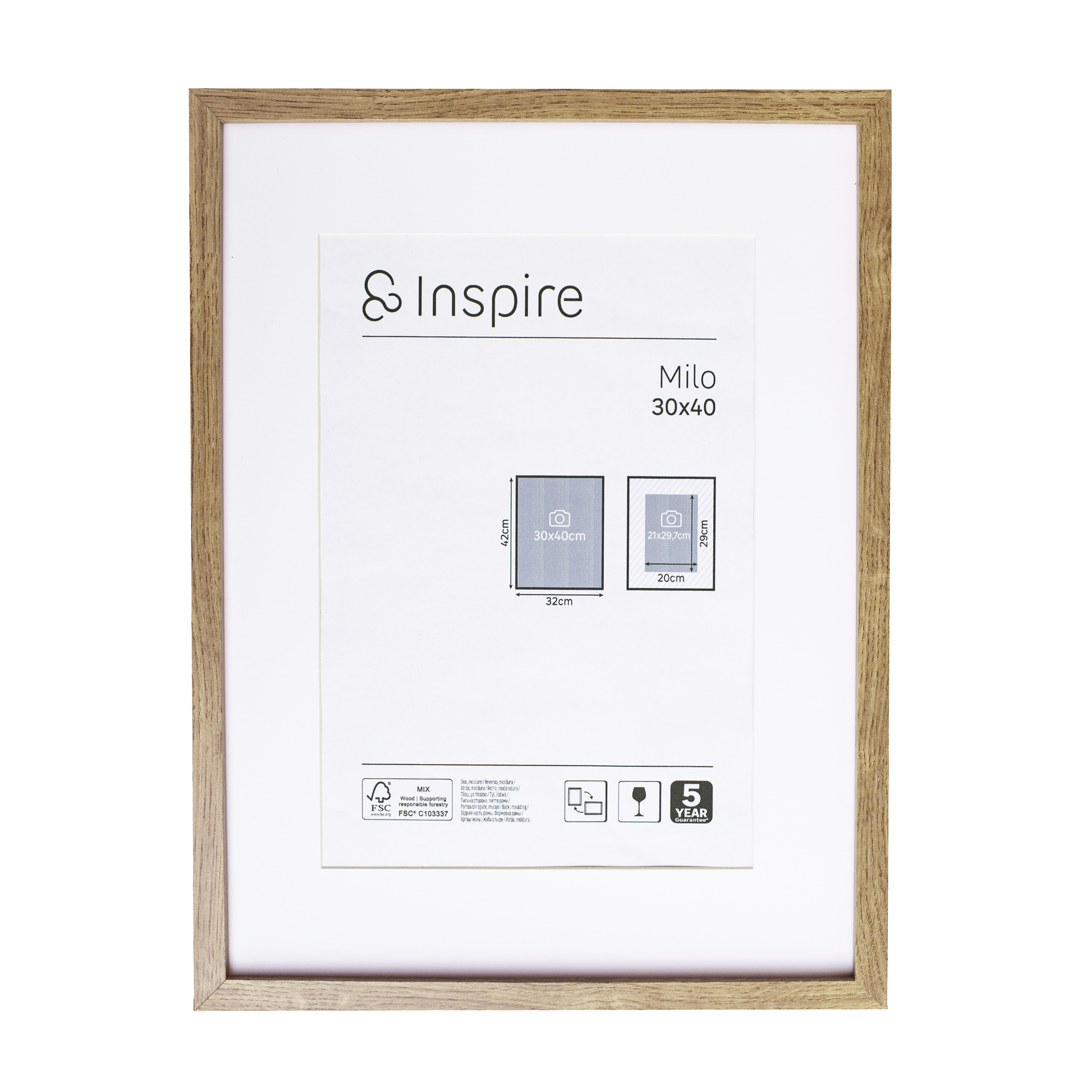 Cornice con passe-partout INSPIRE Milo, rovere 32.2x42.2 cm per ...