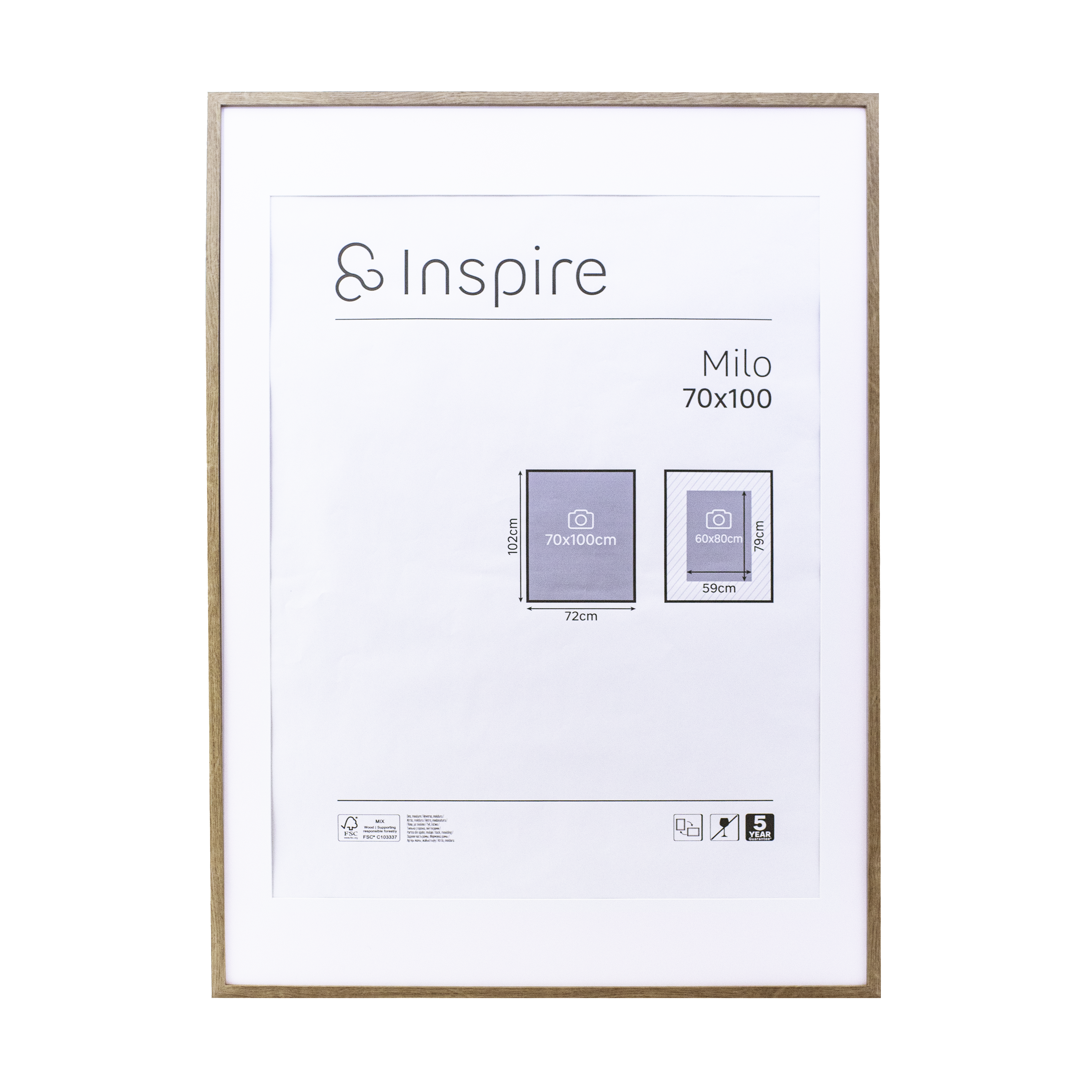 Cornice con passe-partout INSPIRE Milo, rovere chiaro 72.2x102.2 cm per ...
