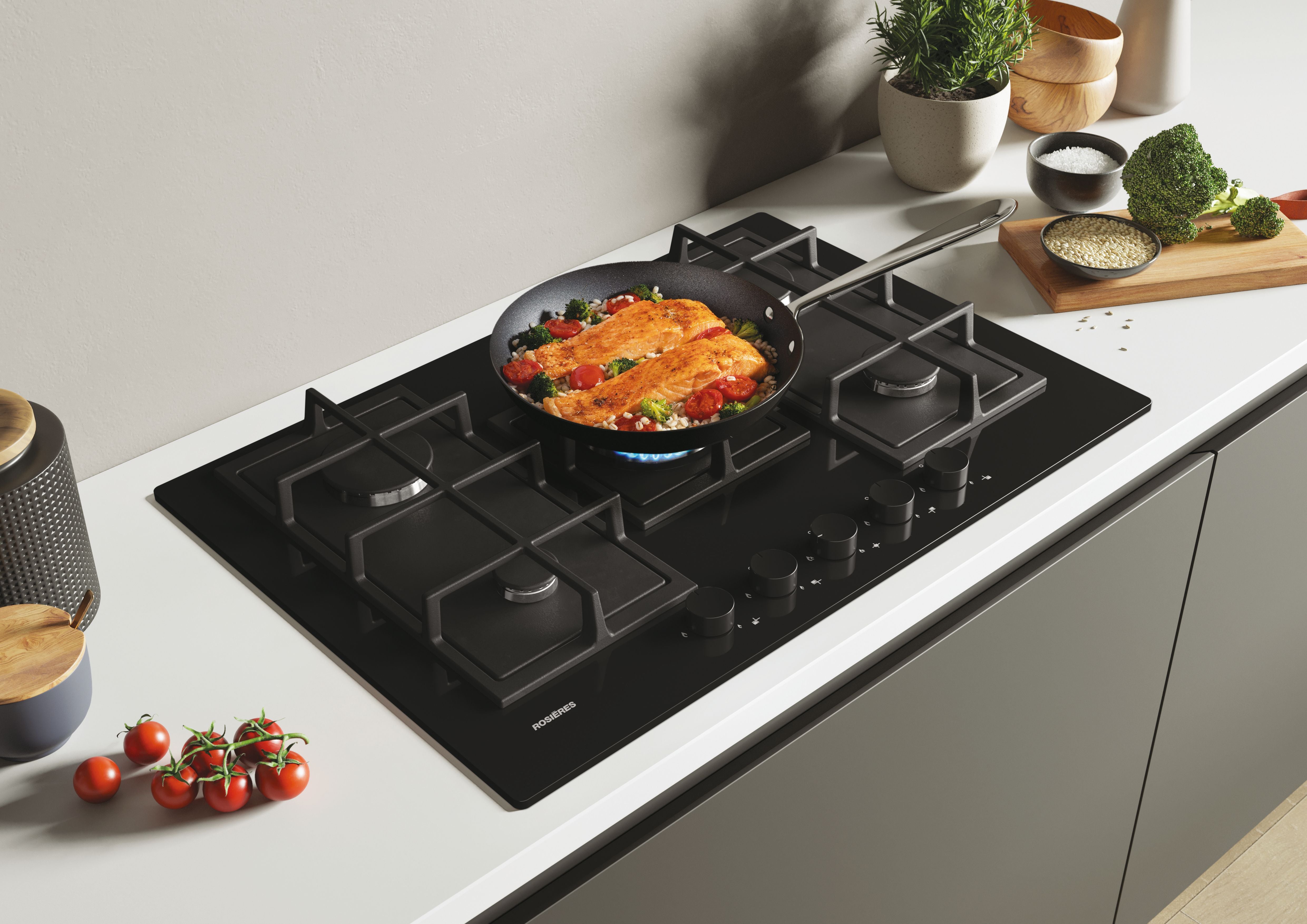 Plaque de cuisson gaz 4 feux ROSIÈRES RHG6D5WC5X Inox | Leroy Merlin