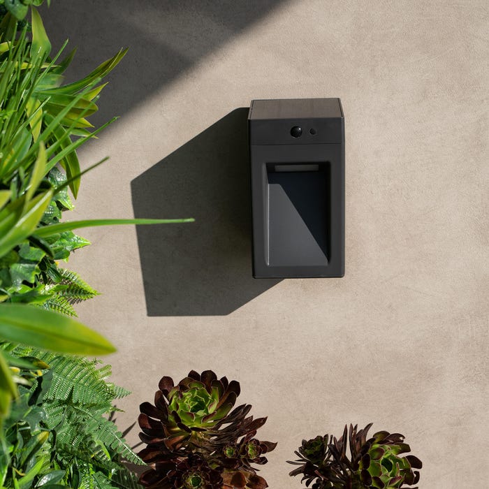 Aplique solar exterior luz LED blanco cálido Athos aluminio gris con ...