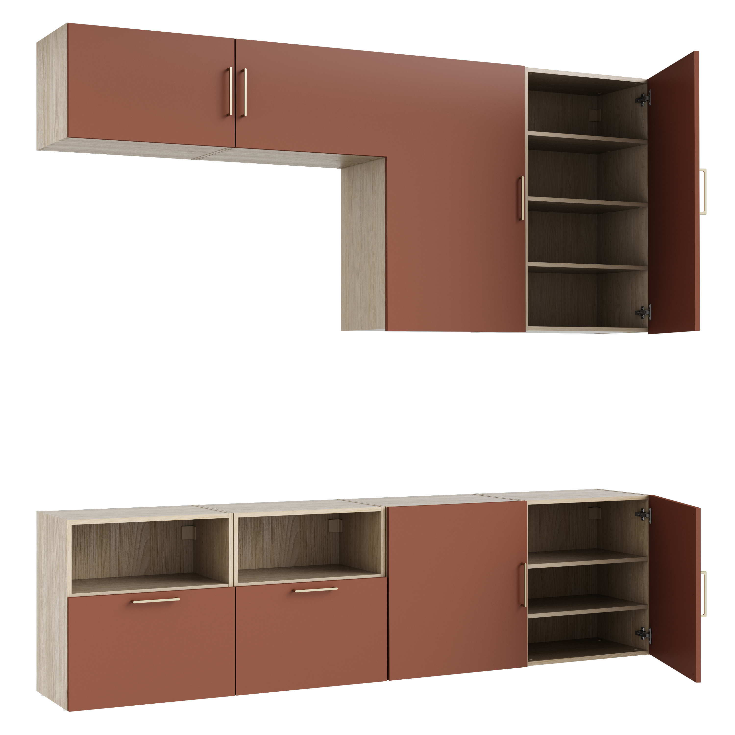 Meuble TV SPACEO Evo'M, terracotta / chêne H.166.4 x l.240 x P.38 cm ...