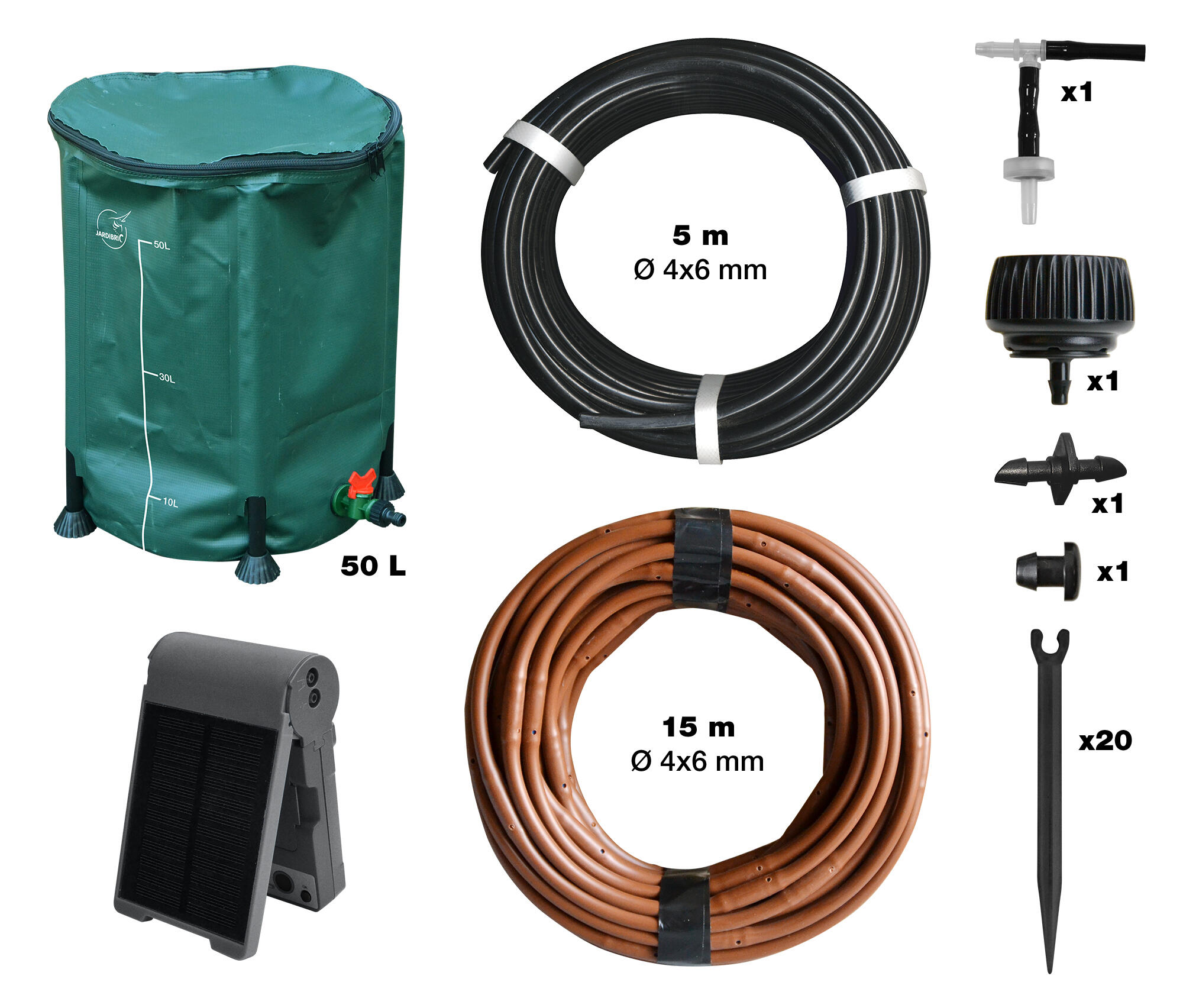 Kit goutte à goutte avec programmateur solaire + réserve d'eau ...
