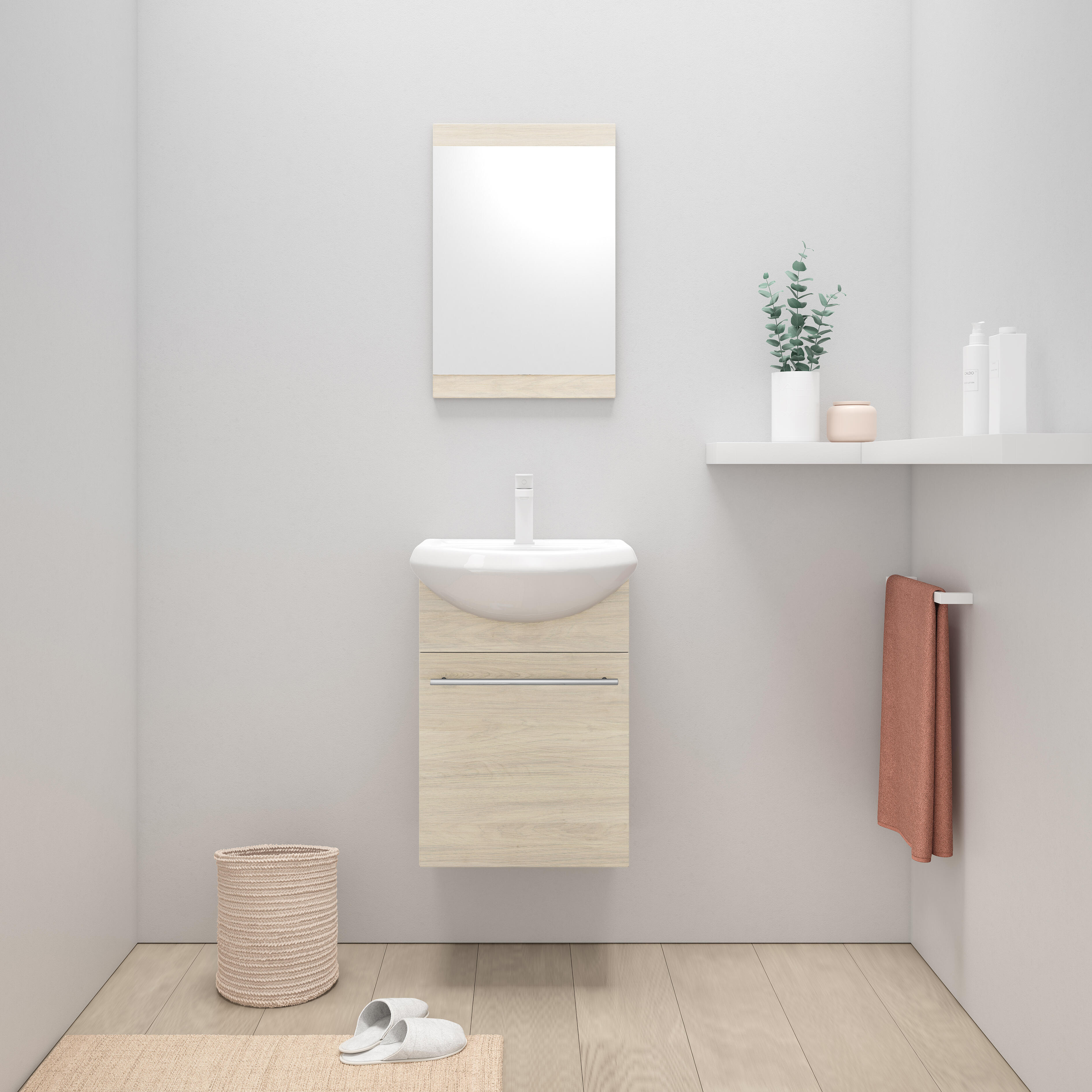 Meuble lave-mains, 1p l.45 x H.64 x P.25 cm, noyer, Aroa | Leroy Merlin