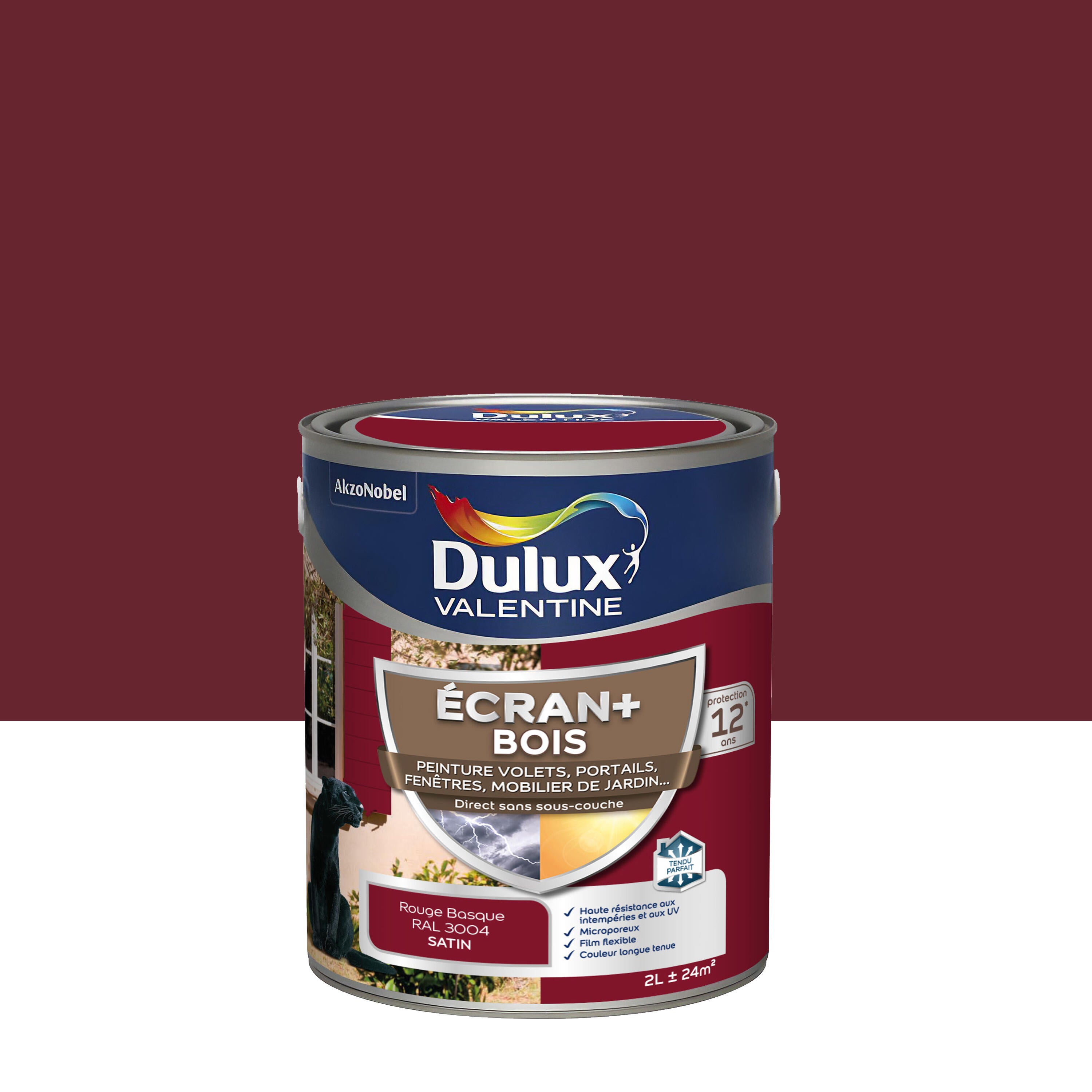 Peinture extérieure bois Ecran + DULUX VALENTINE rouge basque satiné 2l ...