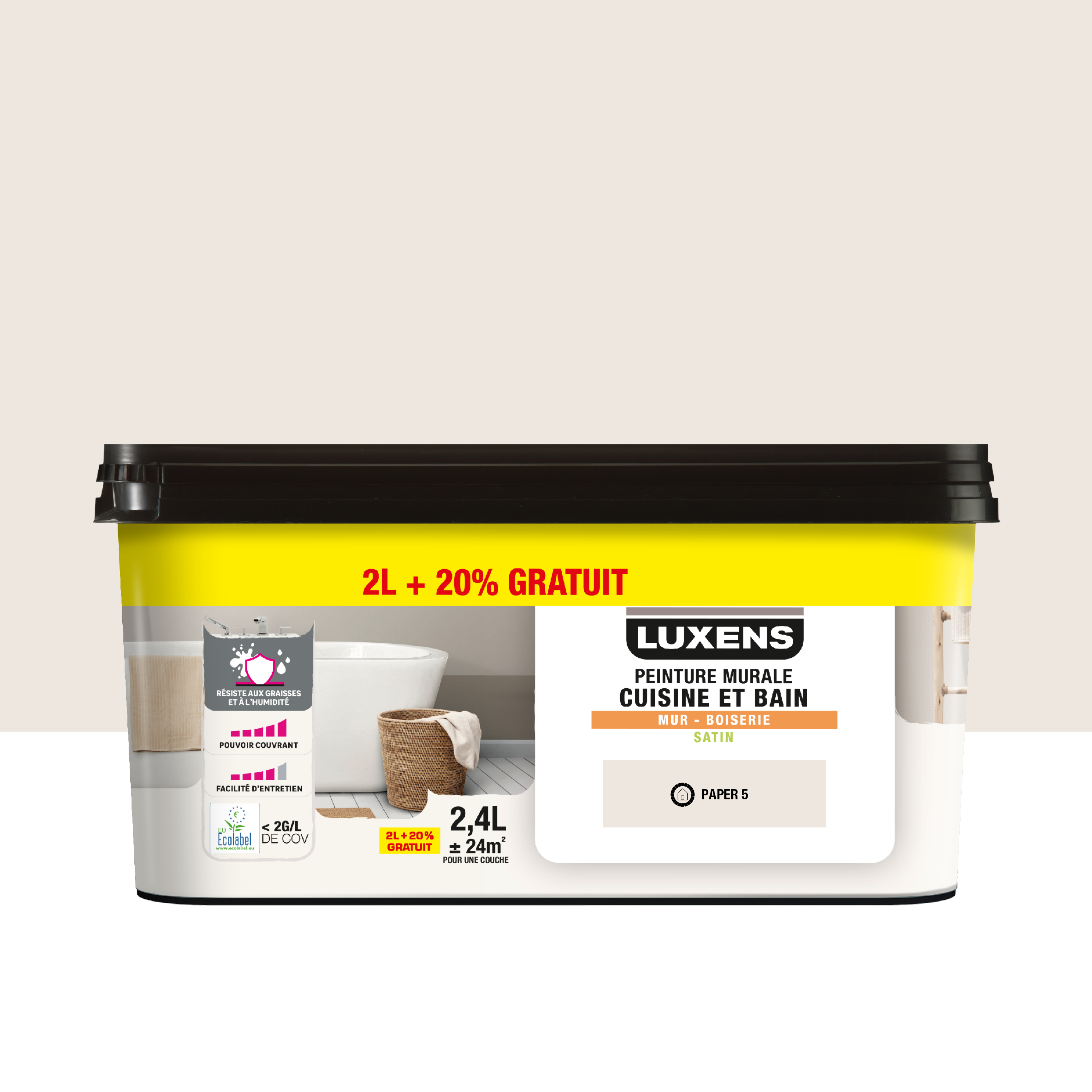 Peinture mur paper 5 satin LUXENS Cuisine et bain 2L+20%gratuit | Leroy ...