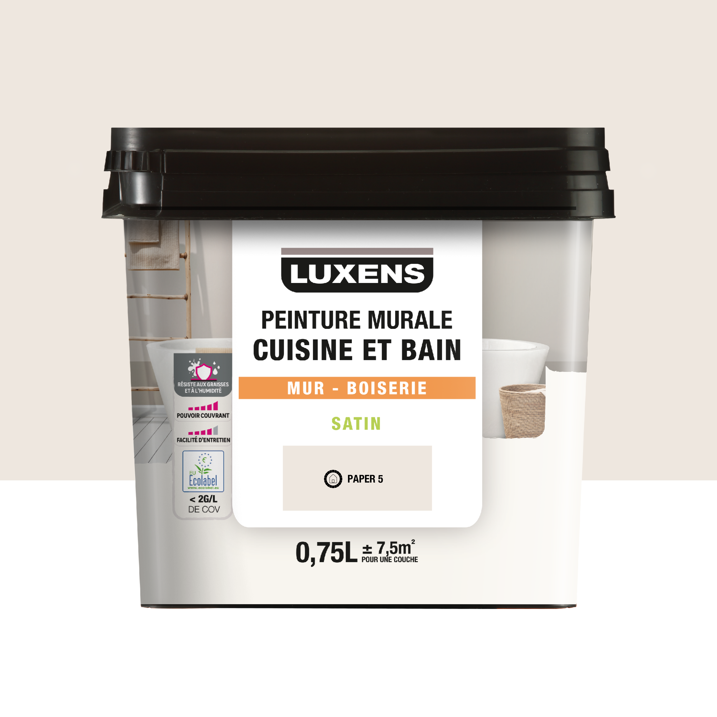 Peinture mur, boiserie paper 5 satin LUXENS Cuisine et bain 0.75L ...