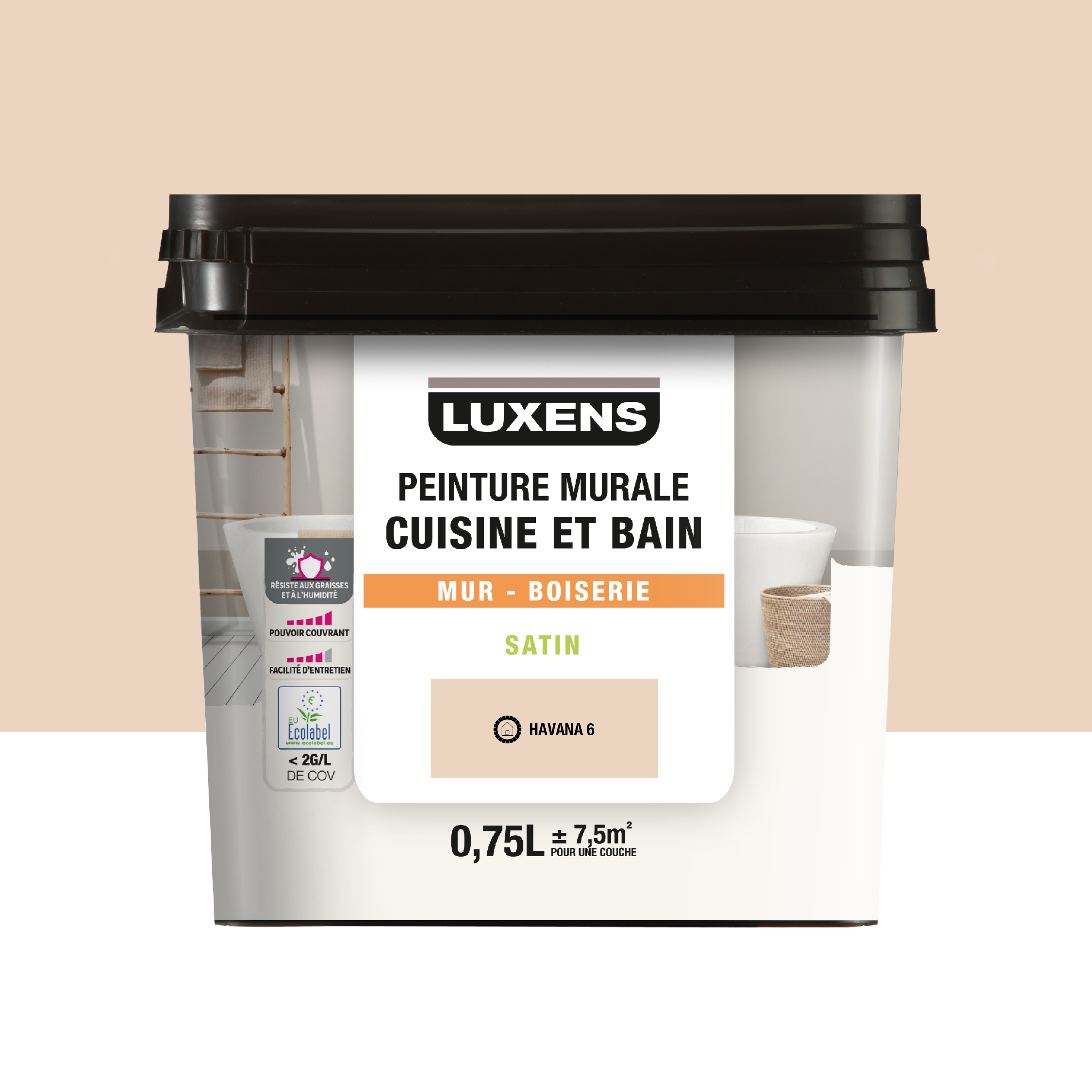 Peinture mur, boiserie havana 6 satin LUXENS Cuisine et bain 750ml ...