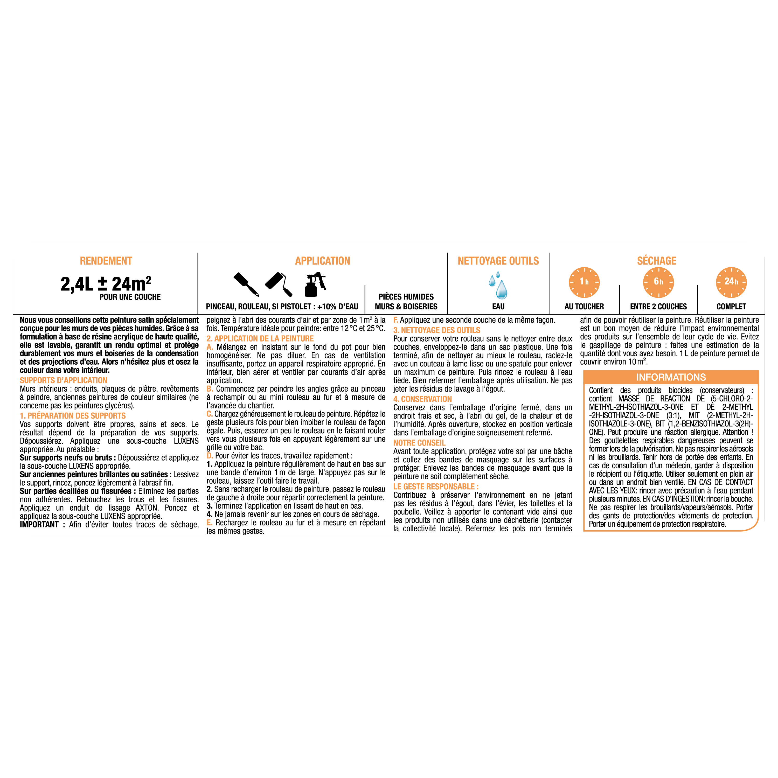 Peinture mur paper 5 satin LUXENS Cuisine et bain 2L+20%gratuit | Leroy ...