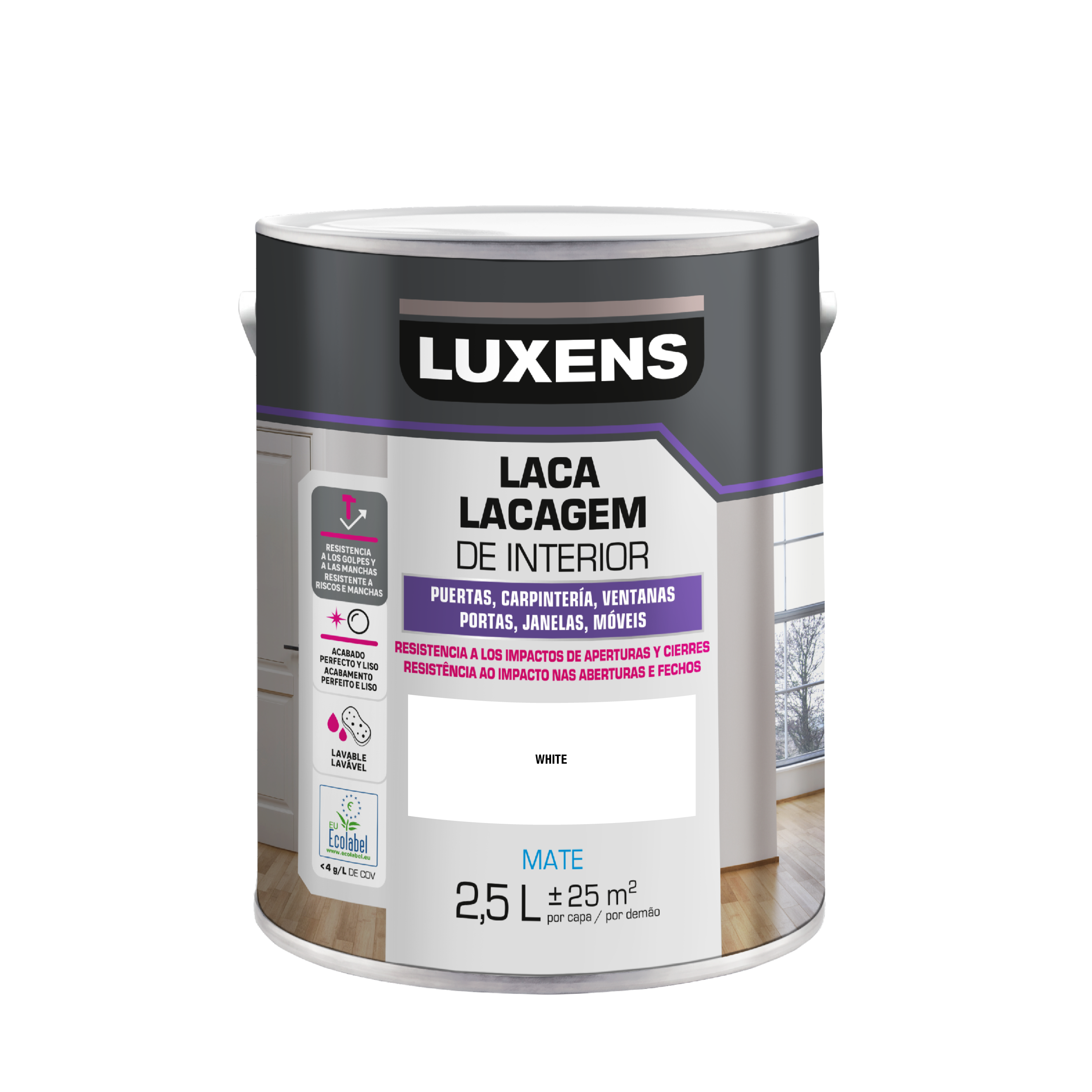 Esmalte de interior laca LUXENS color blanco mate 2.5L para puertas ...