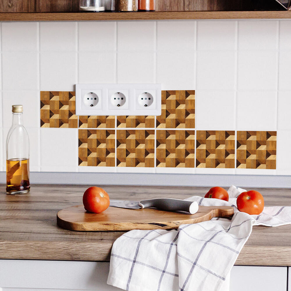 Lot de 9 stickers décoratifs bois graphique, beige, 10 cm x 10 cm ...