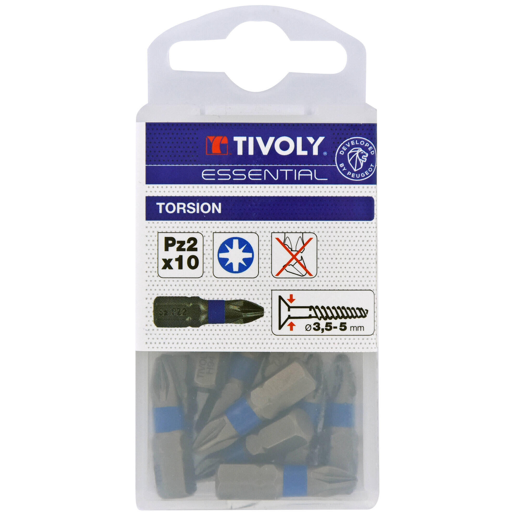 Lot de 10 embouts de vissage pour vis pozidriv n2, Diam.3,5-5 mm TIVOLY ...