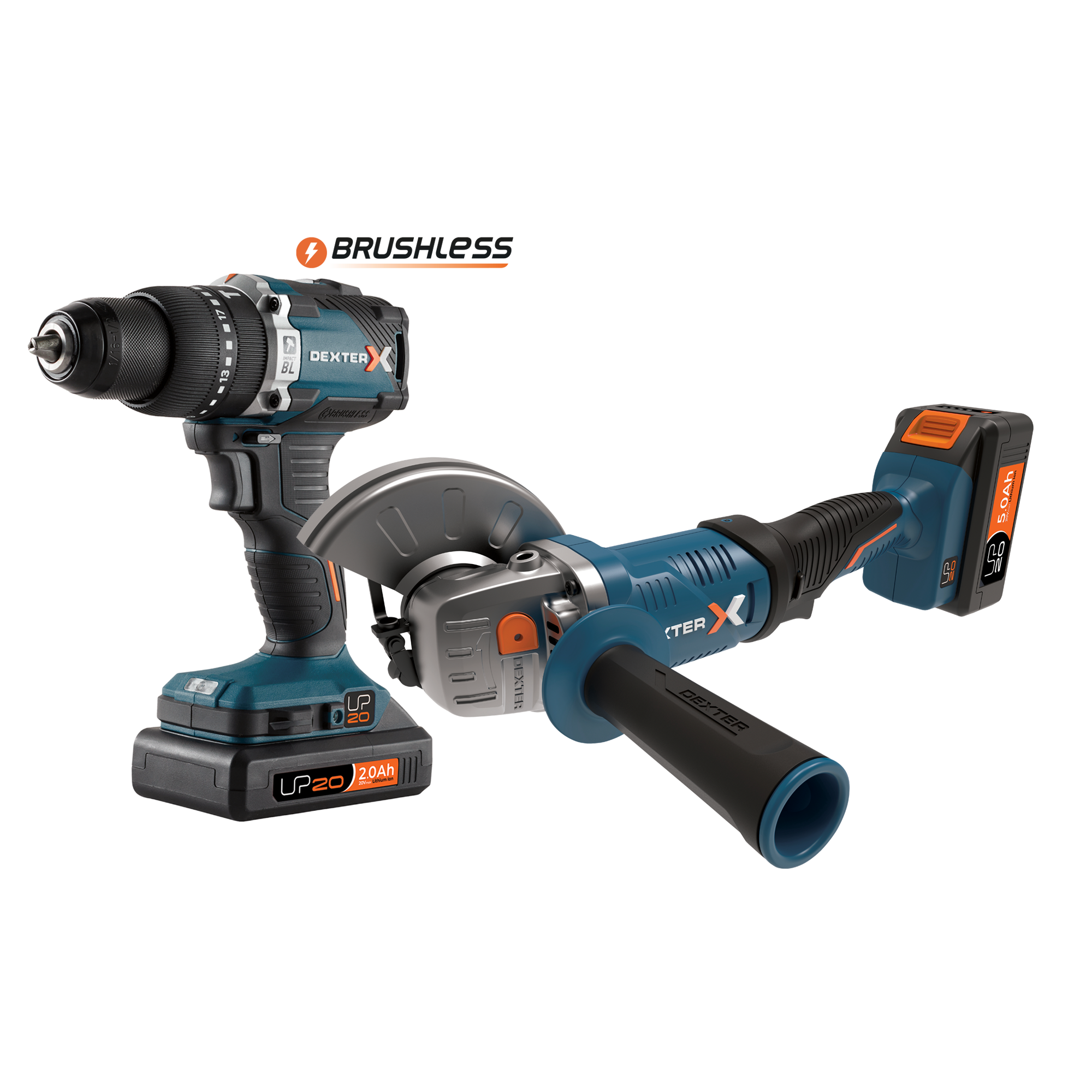 Kit Taladro Percutor Brushless + Amoladora Disco ø 125 mm DEXTER UP20 ...