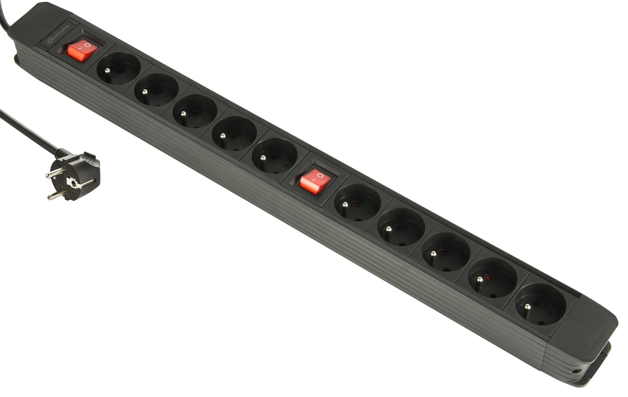 Multiprise 10 prises avec 2 interrupteurs 1,50m, ELECTRALINE, noir ...