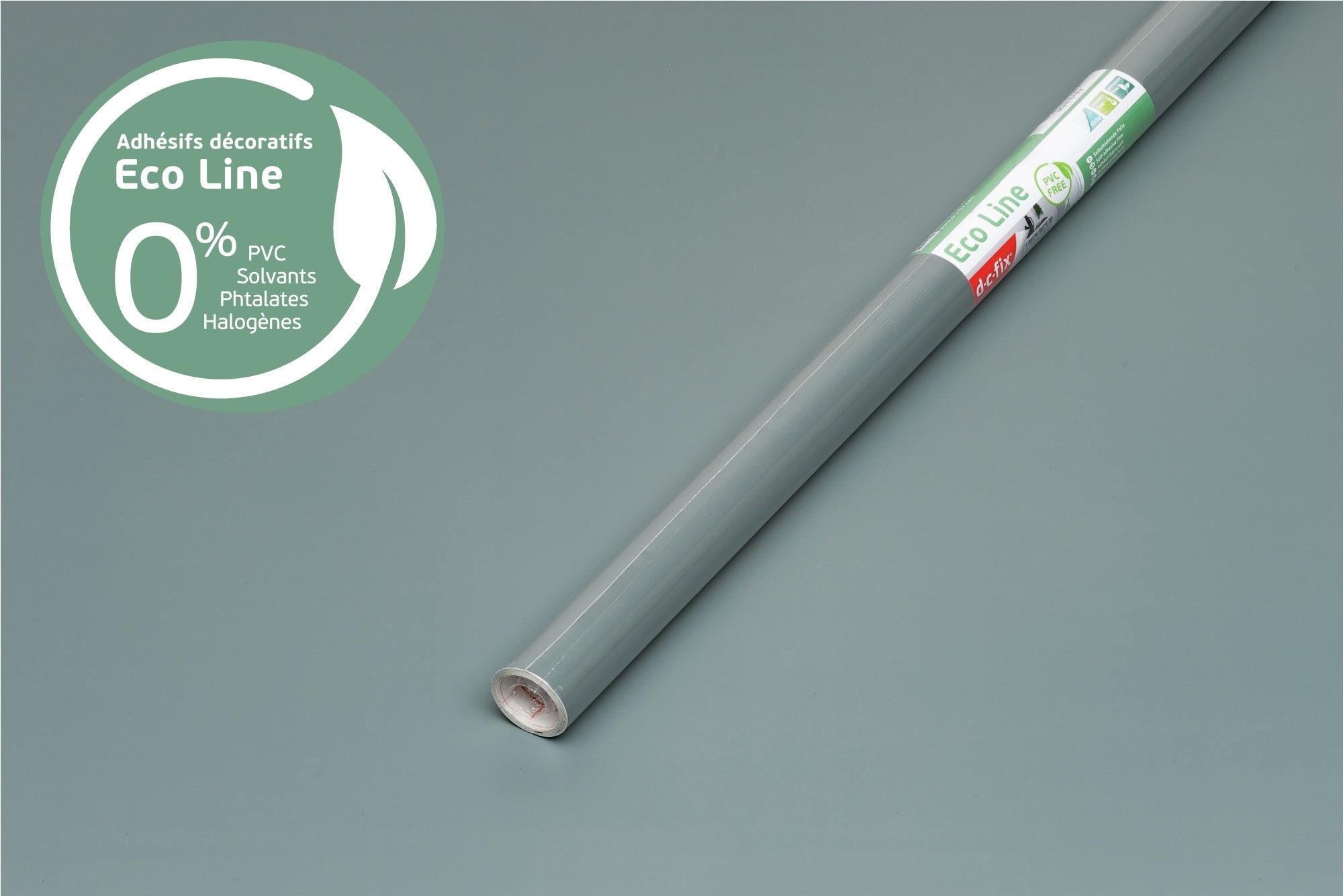 Rouleau adhésif décoratif Eco Line sans-pvc uni mat, gris, 150 cm x 67. ...