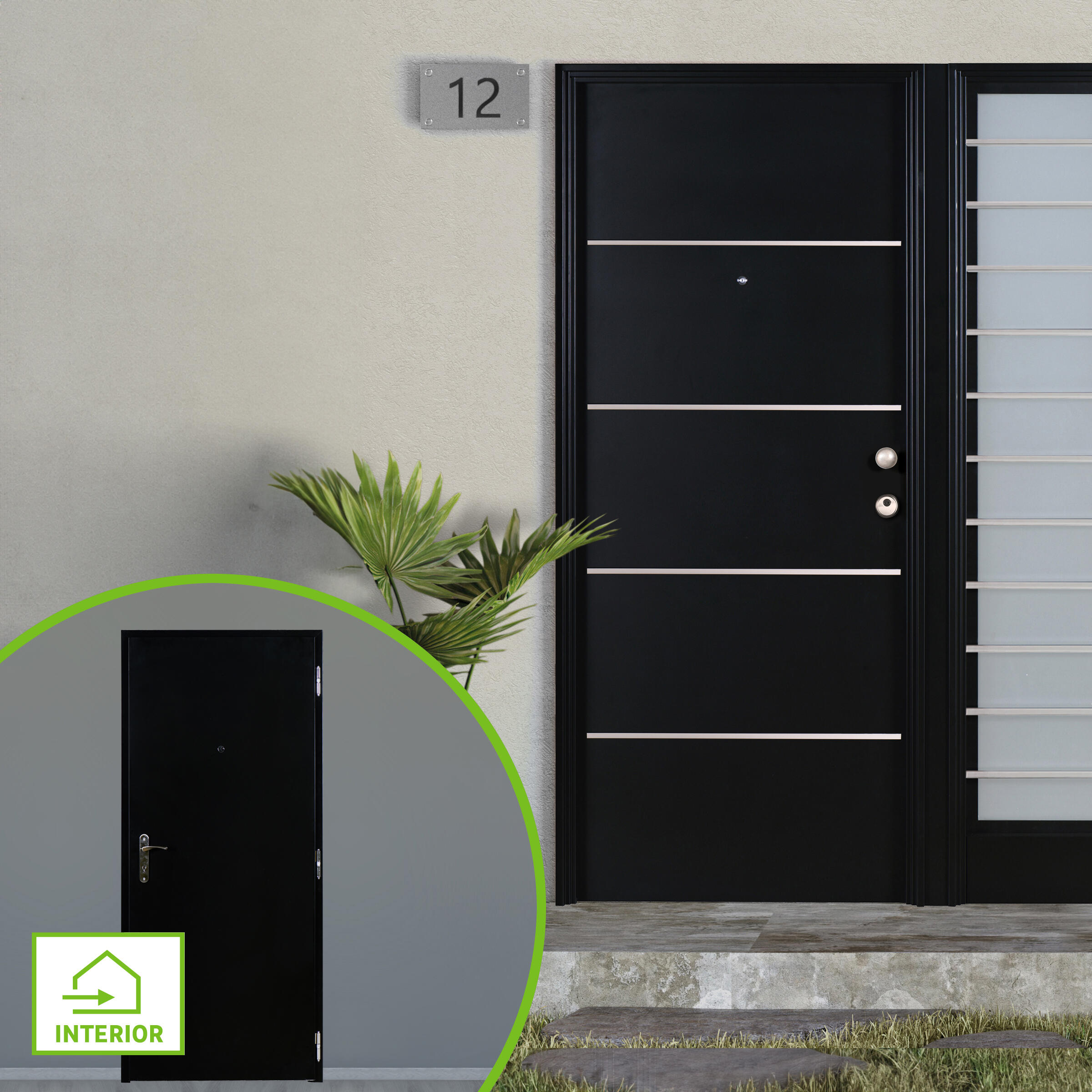 Puerta de entrada metálica insercciones aluminio izquierda negro de ...