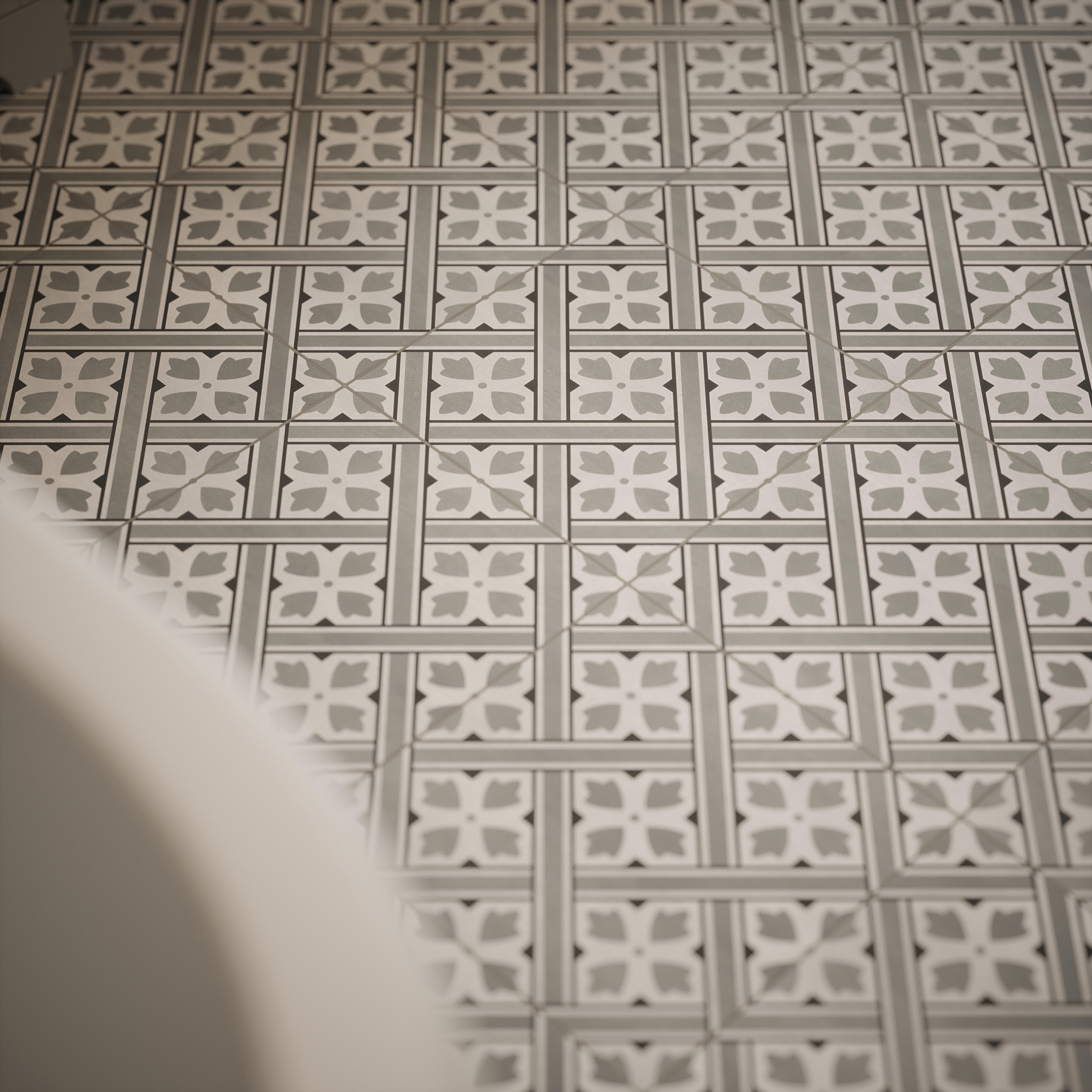 Carrelage sol/mur intérieur effet patchwork gris clair Laura ashley l ...