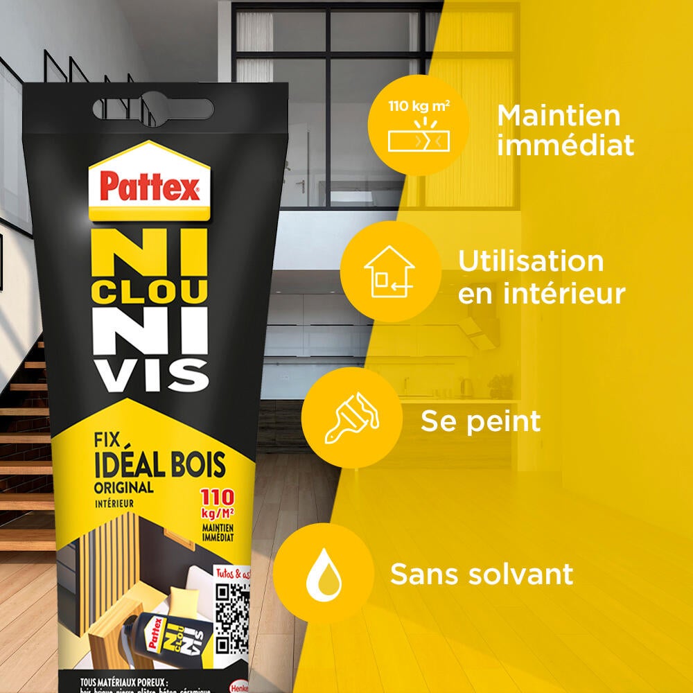 Colle de fixation pâte acrylique Ni clou ni vis fix idéal bois PATTEX ...